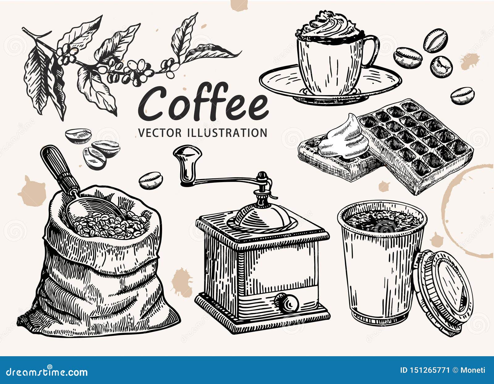 Hand Drawn Coffee Set. Coffee Vector, Sketch Stock Illustration ...