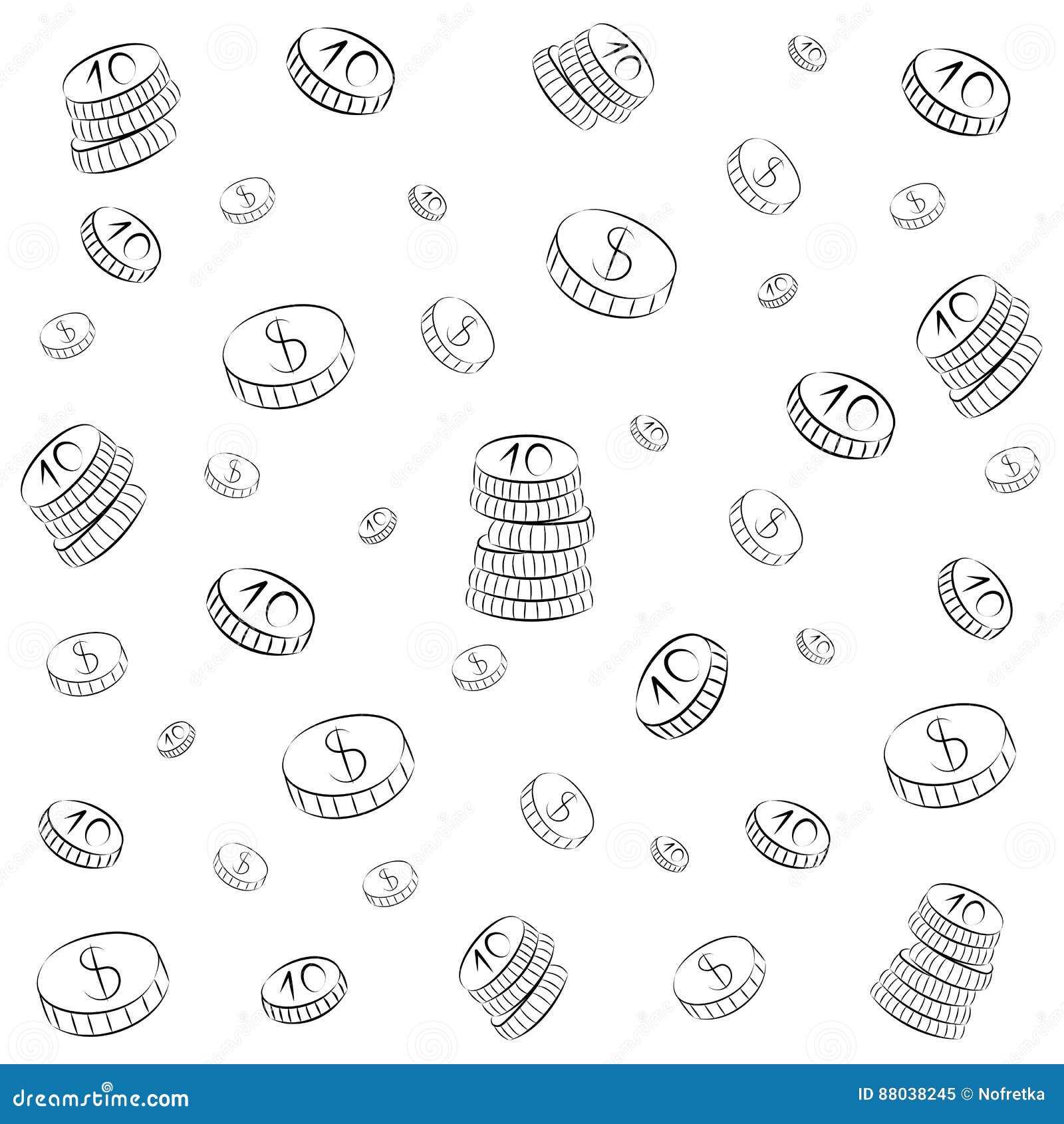Hand Drawn Coins. Doodle Money Rain. Sketch Style Stock Vector ...