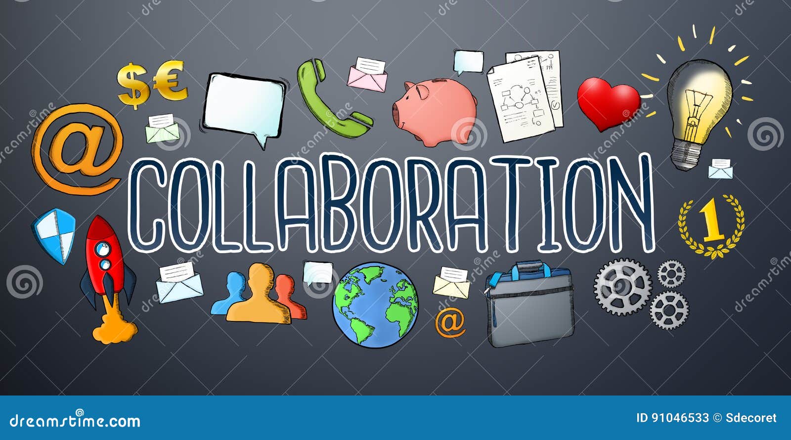 Hand-drawn Collaboration Text with Icon Stock Illustration ...
