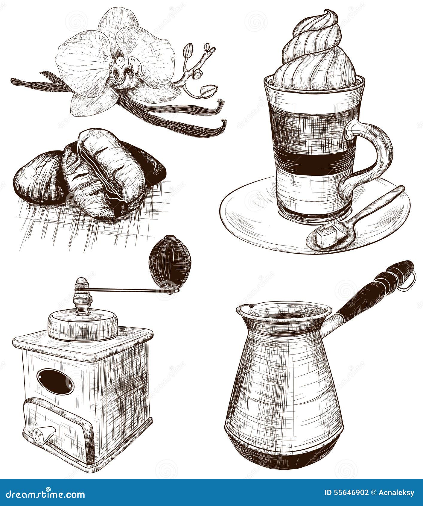 Hand-drawn Collection of Cafe Items Stock Vector - Illustration of cafe ...