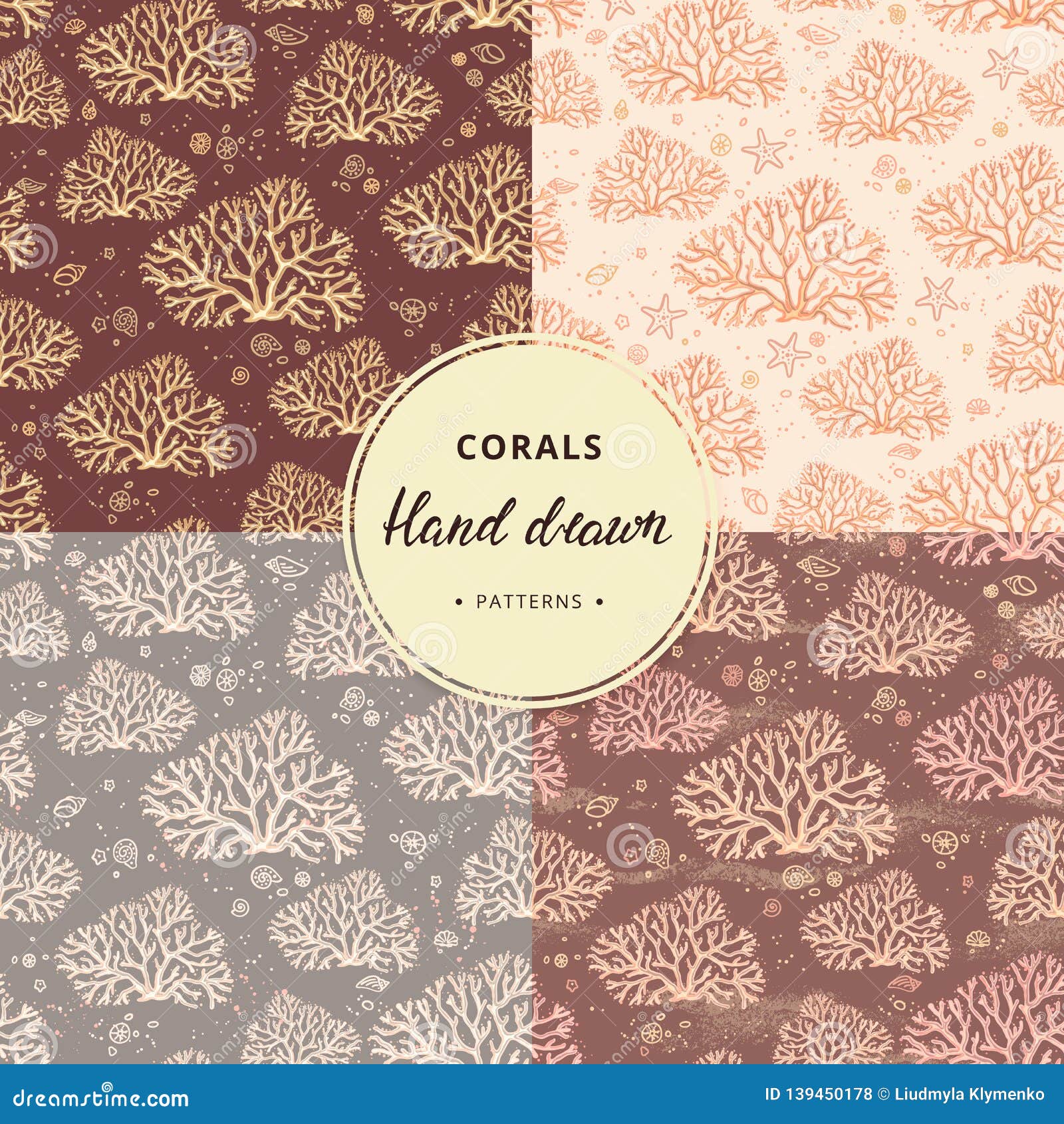 A Hand-drawn Collection of Coral and Sea Seamless Patterns with ...