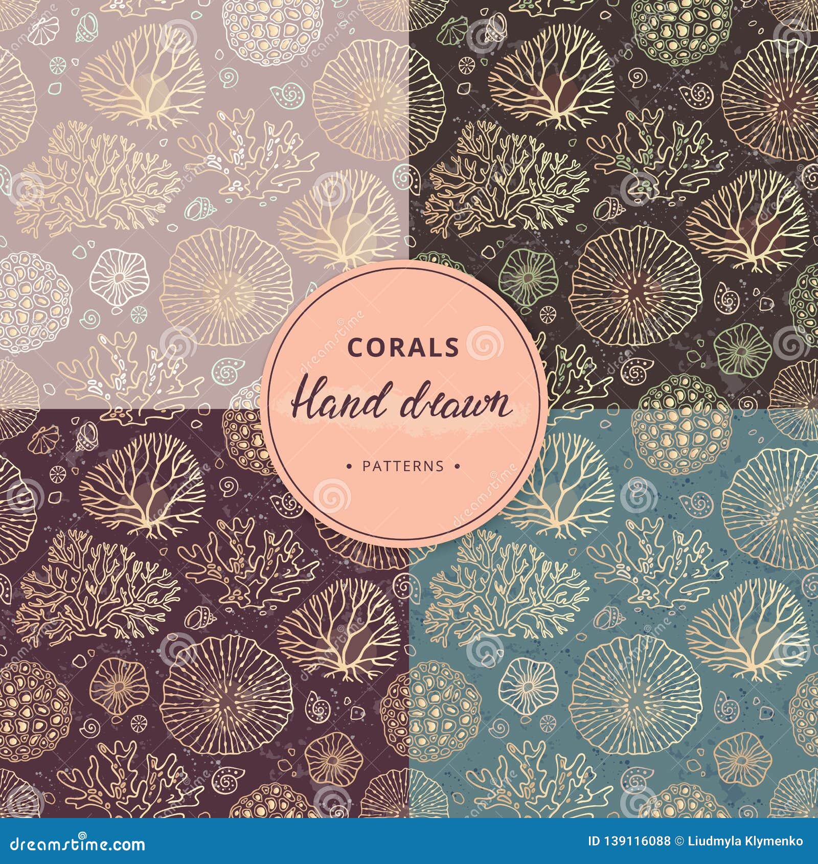 A Hand-drawn Collection of Coral and Sea Seamless Patterns with ...