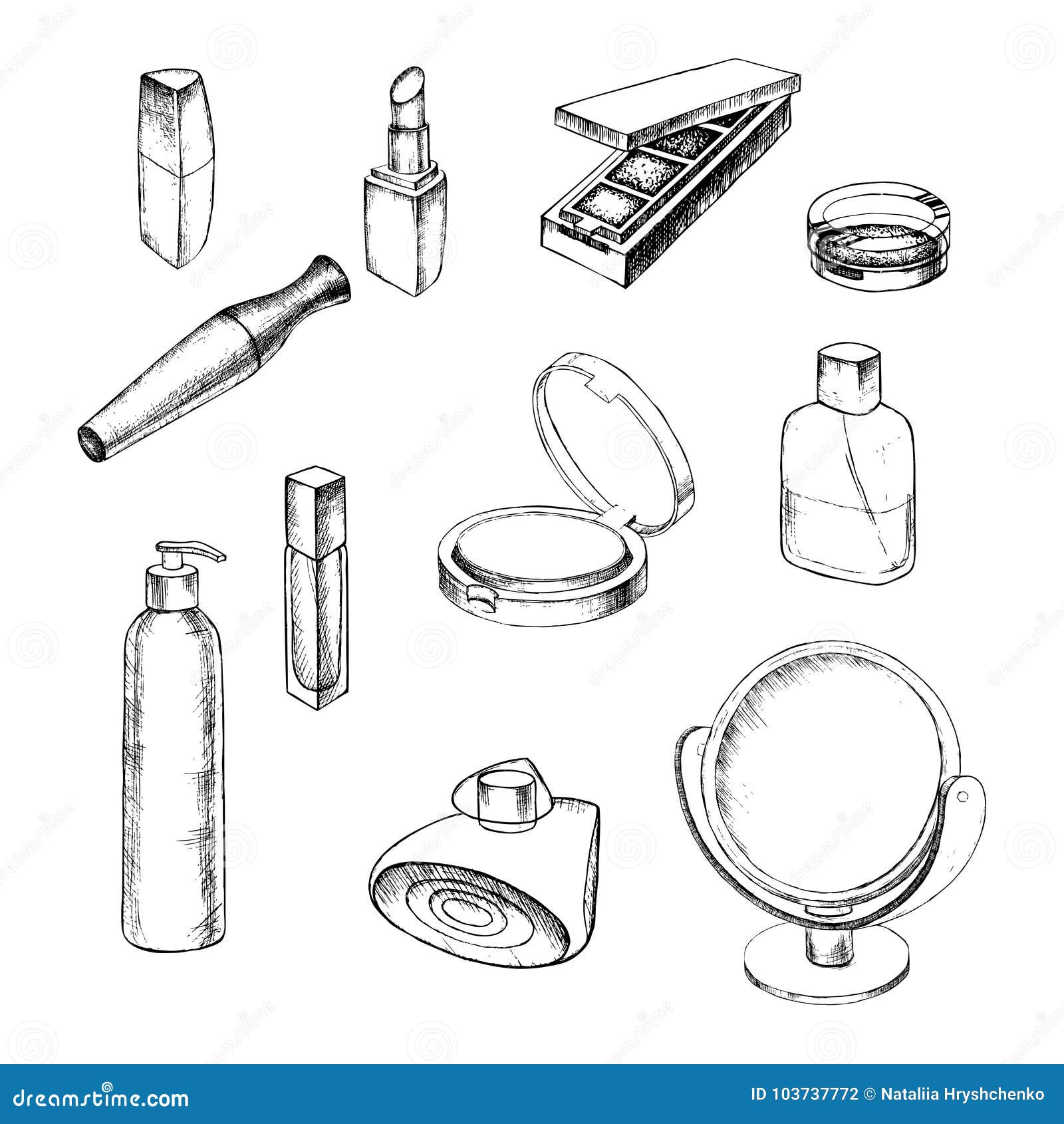 Hand Drawn Collection of Make Up and Cosmetics. Stock Vector ...