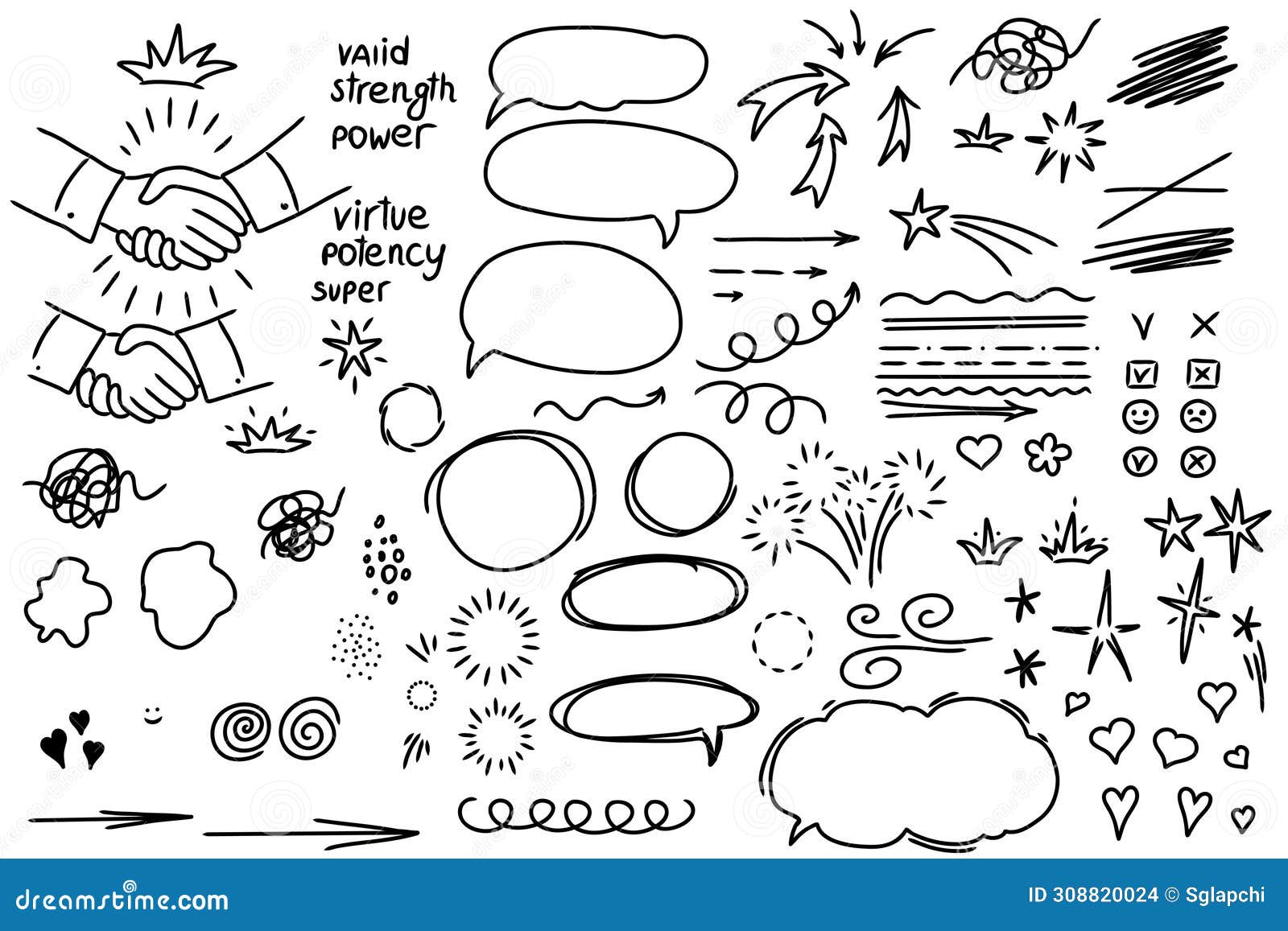 A Hand-drawn Collection of Sketch Underline, Emphasis, Arrow Shape Set ...