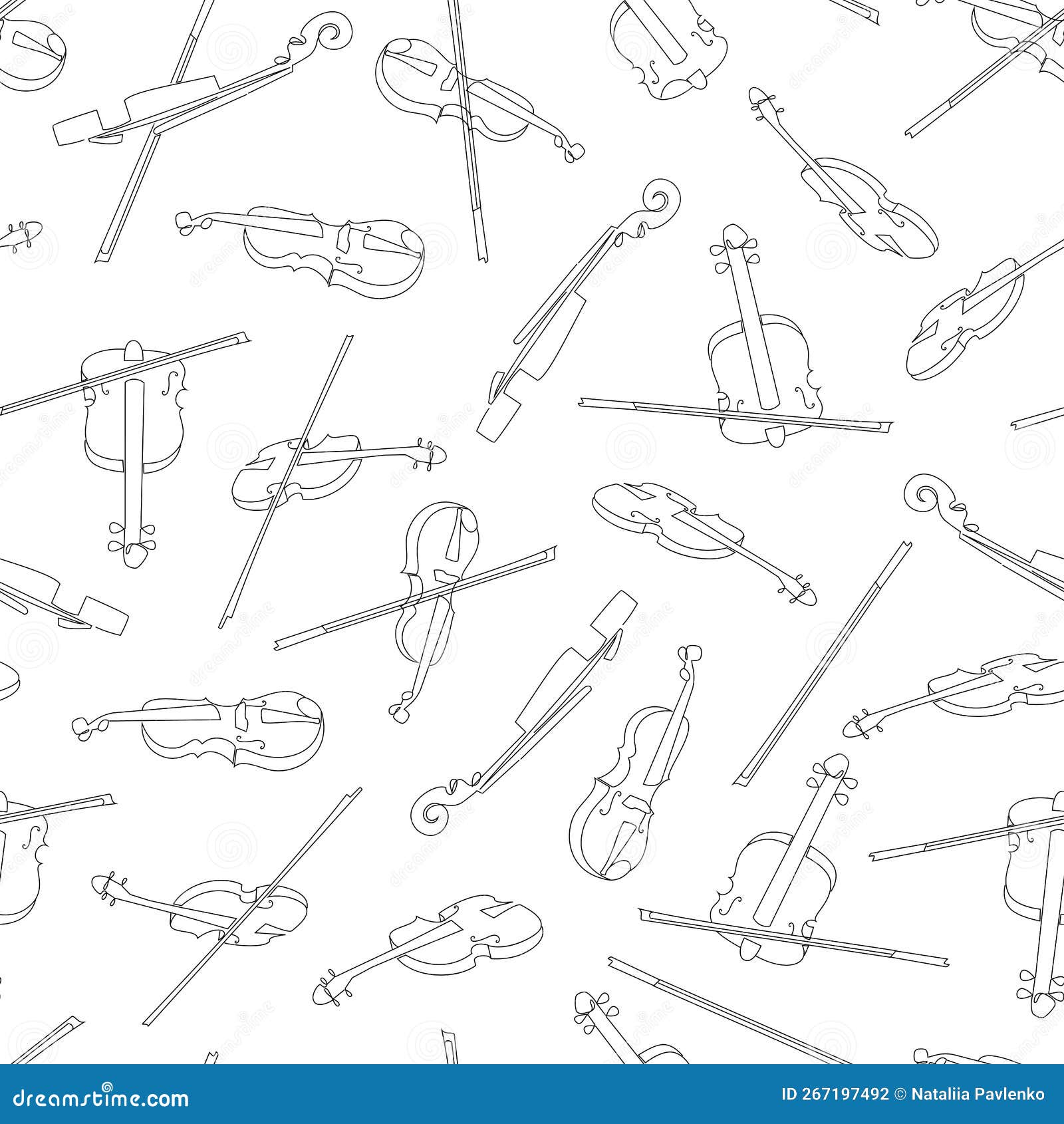 Hand Drawn Collection of Violins and Bows. Trendy Solid Continuous Line ...