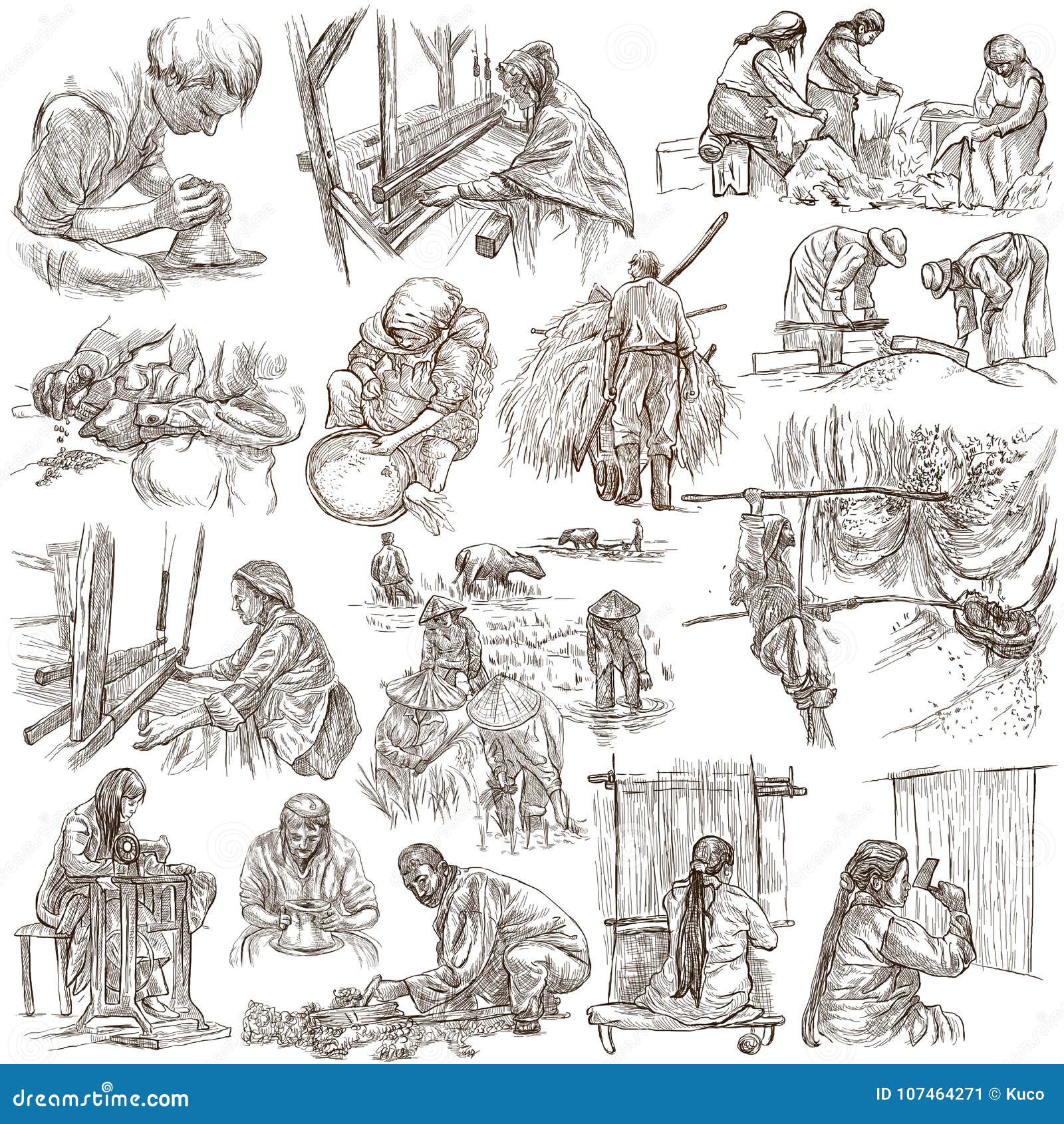 Working Class Heroes - an Hand Drawn Collection. Line Art Technique on ...