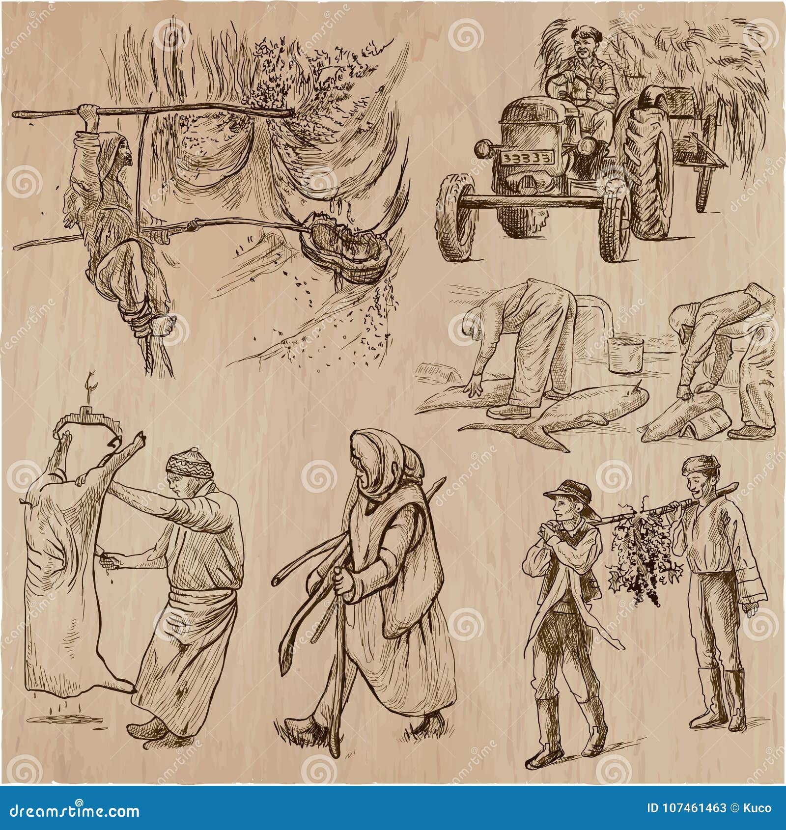 Working Class Heroes - an Hand Drawn Collection. Line Art Technique ...