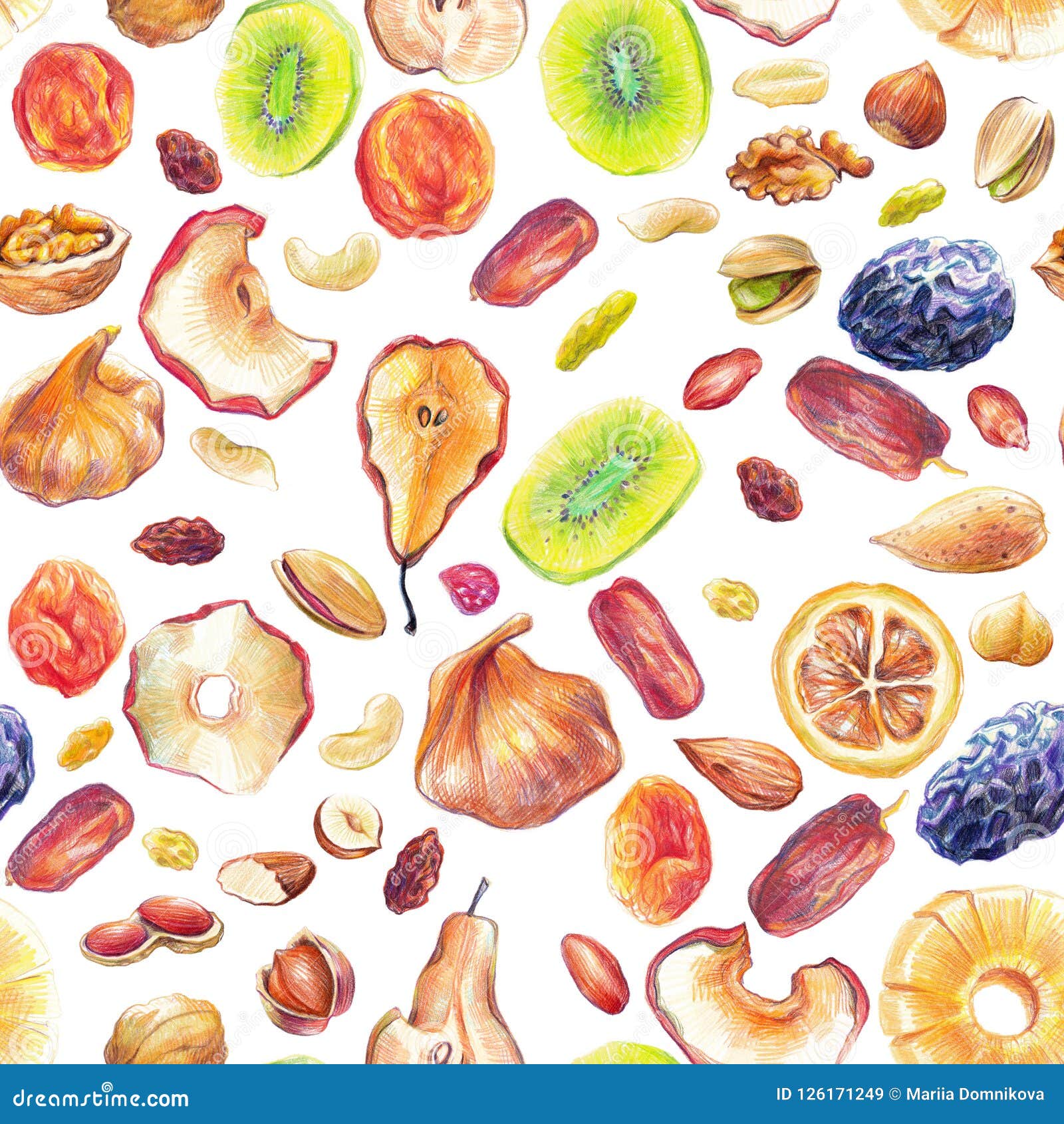 Dry fruit pattern stock illustration. Illustration of apple - 126171249