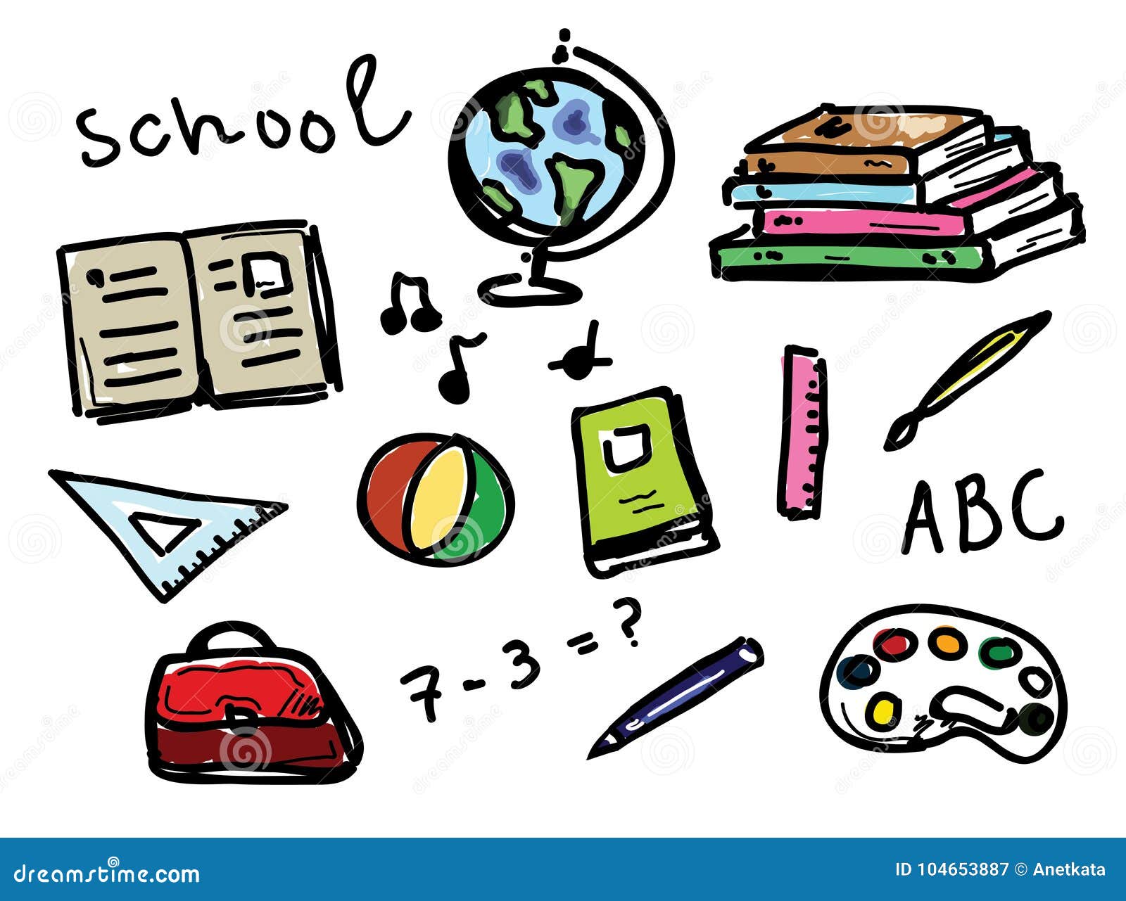 Hand Drawn Color Set of School Objects Stock Vector - Illustration of ...