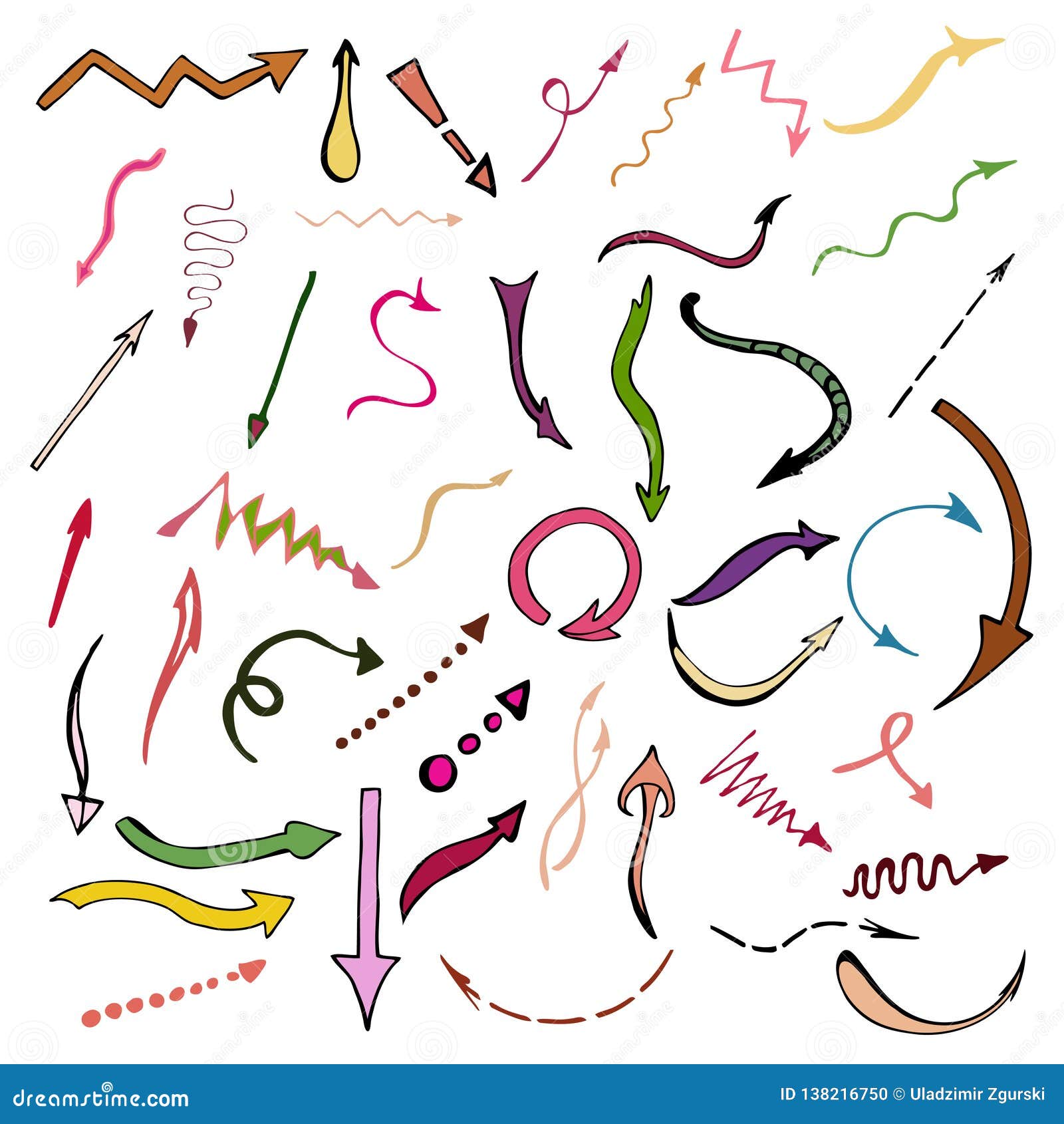 Hand Drawn Colored Arrows Set Stock Vector - Illustration of hand ...