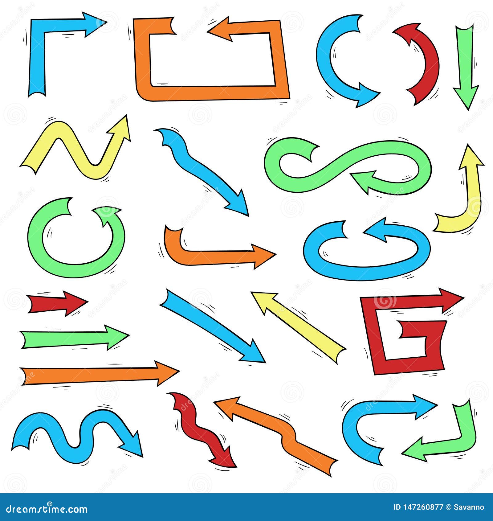 Hand drawn colored arrows stock vector. Illustration of design - 147260877