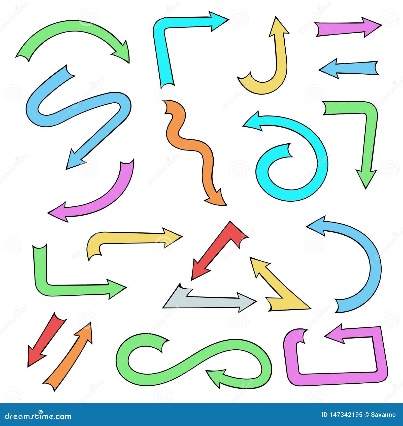 Hand drawn colored arrows stock vector. Illustration of white - 147342195