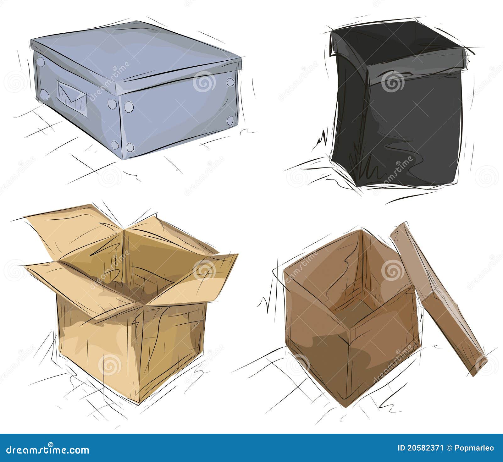 Hand Drawn Colored Cardboard Boxes Stock Vector - Illustration of open ...