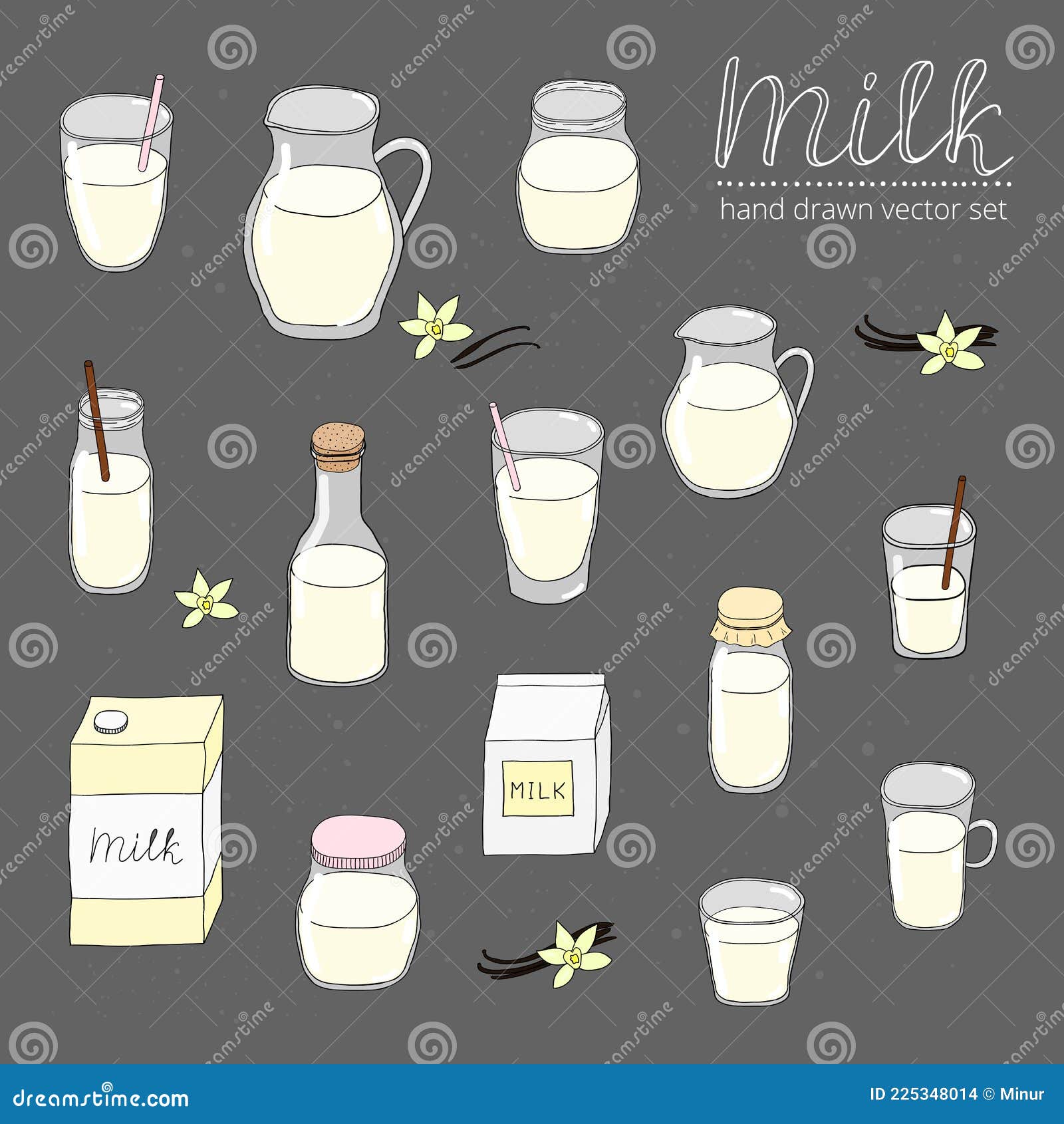 Hand Drawn Colored Milk in Different Packages. Stock Vector ...