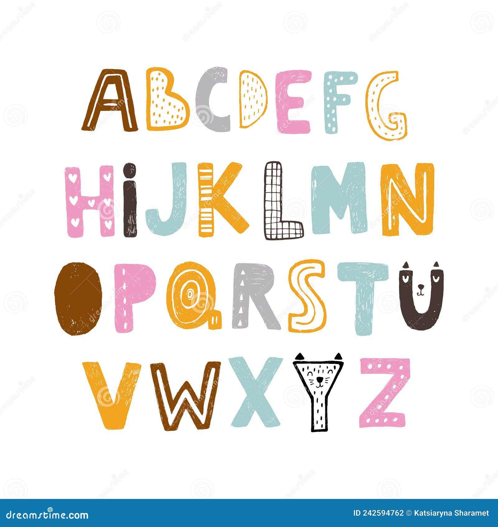 Hand Drawn Colorful Alphabet. Vector Illustration Stock Vector ...