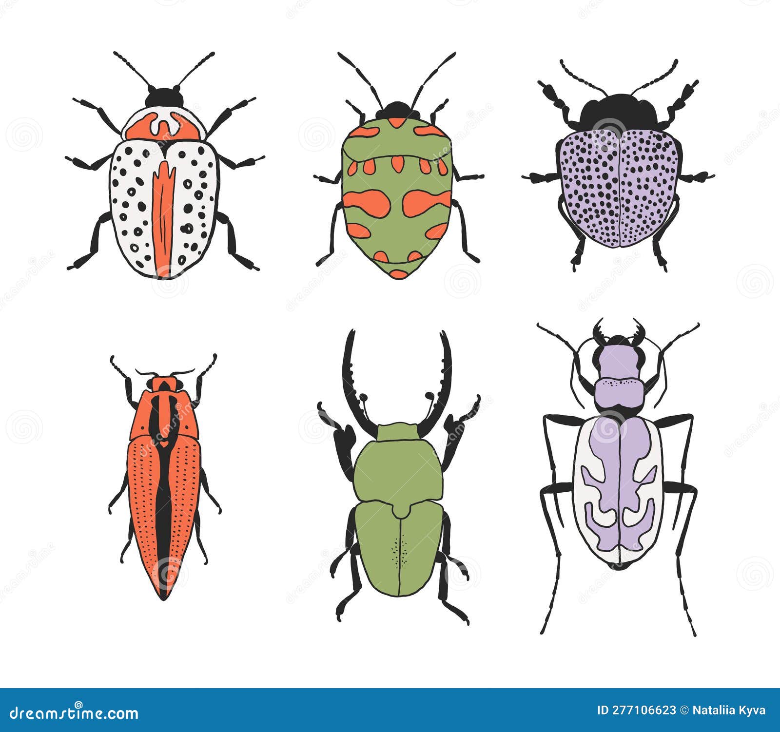 Hand Drawn Colorful Bug Set Stock Vector - Illustration of fauna ...
