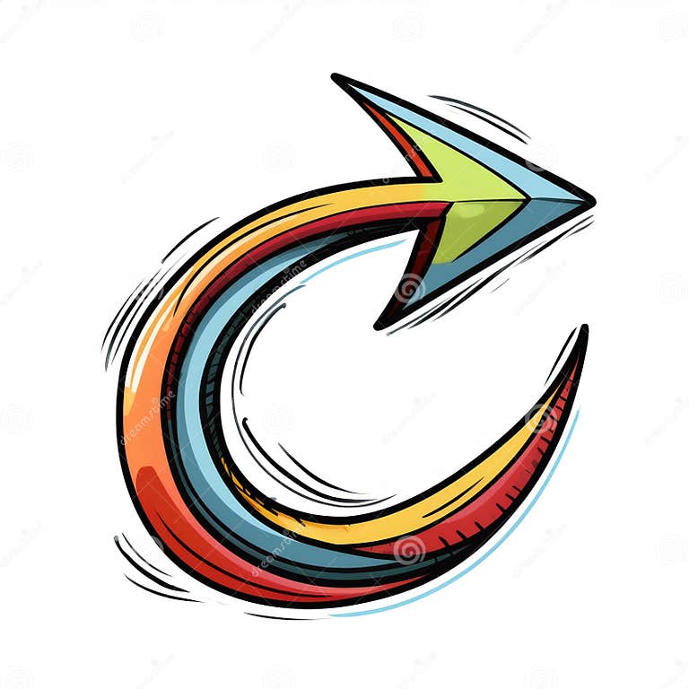 Hand Drawn Colorful Curved Arrow Forming a Circular Loop, Symbolizing ...