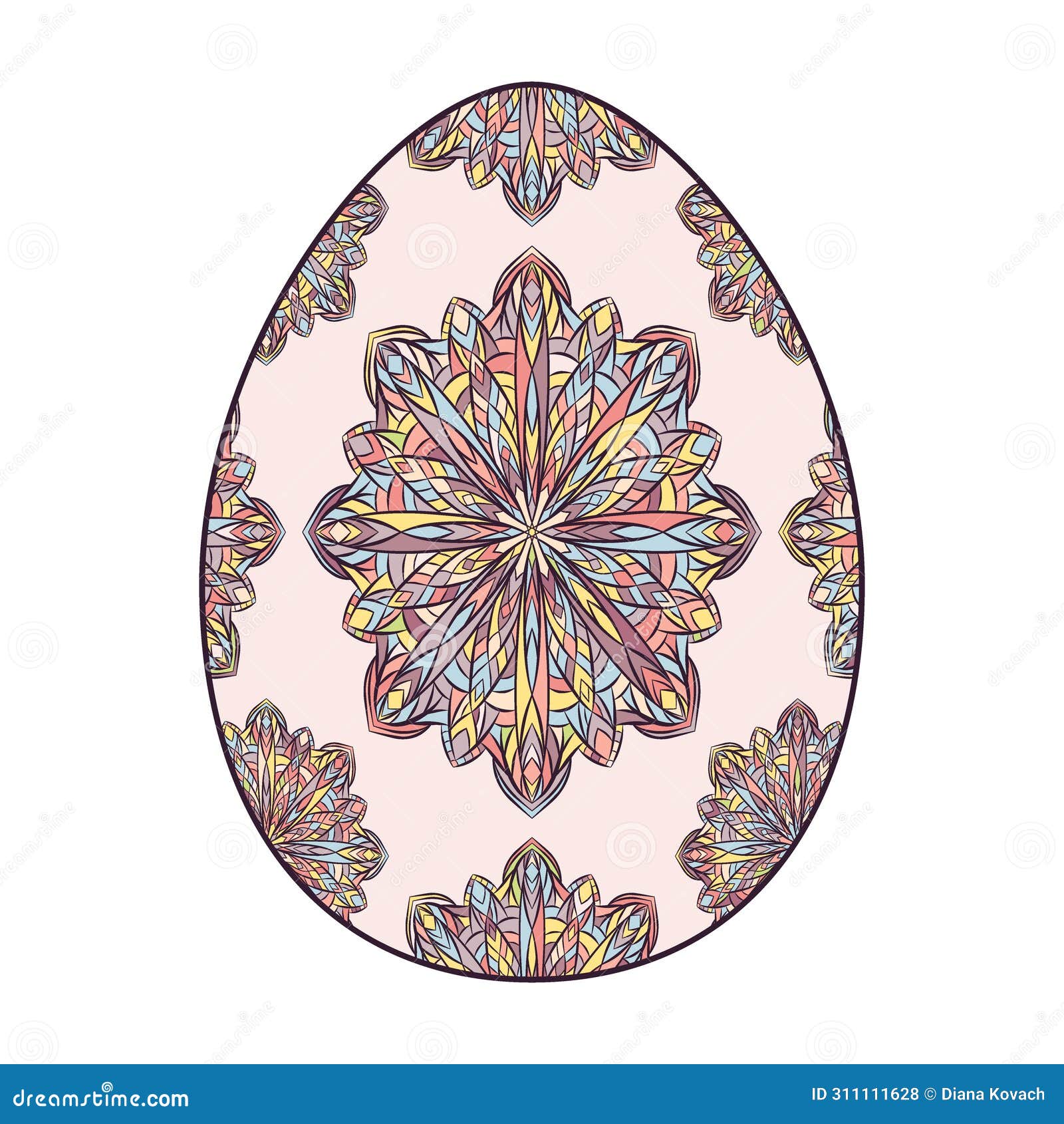Hand Drawn Colorful Easter Egg with Patterns, Curls, Flowers. Spring Happy Easter Egg with ...