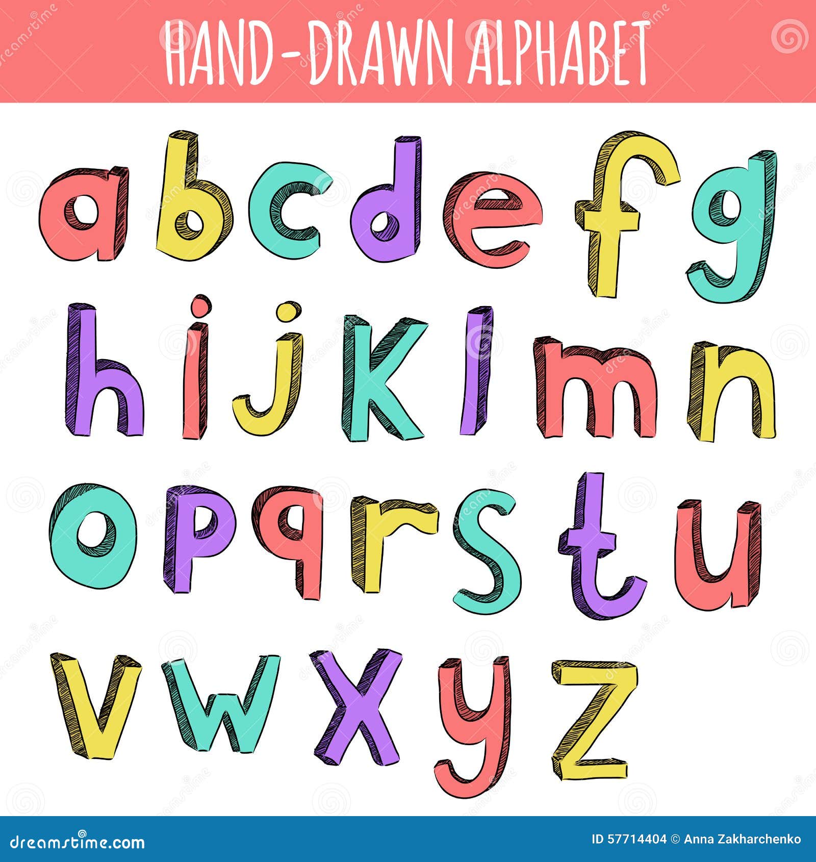 Hand Drawn Colorful English Alphabet Stock Vector - Illustration of ...