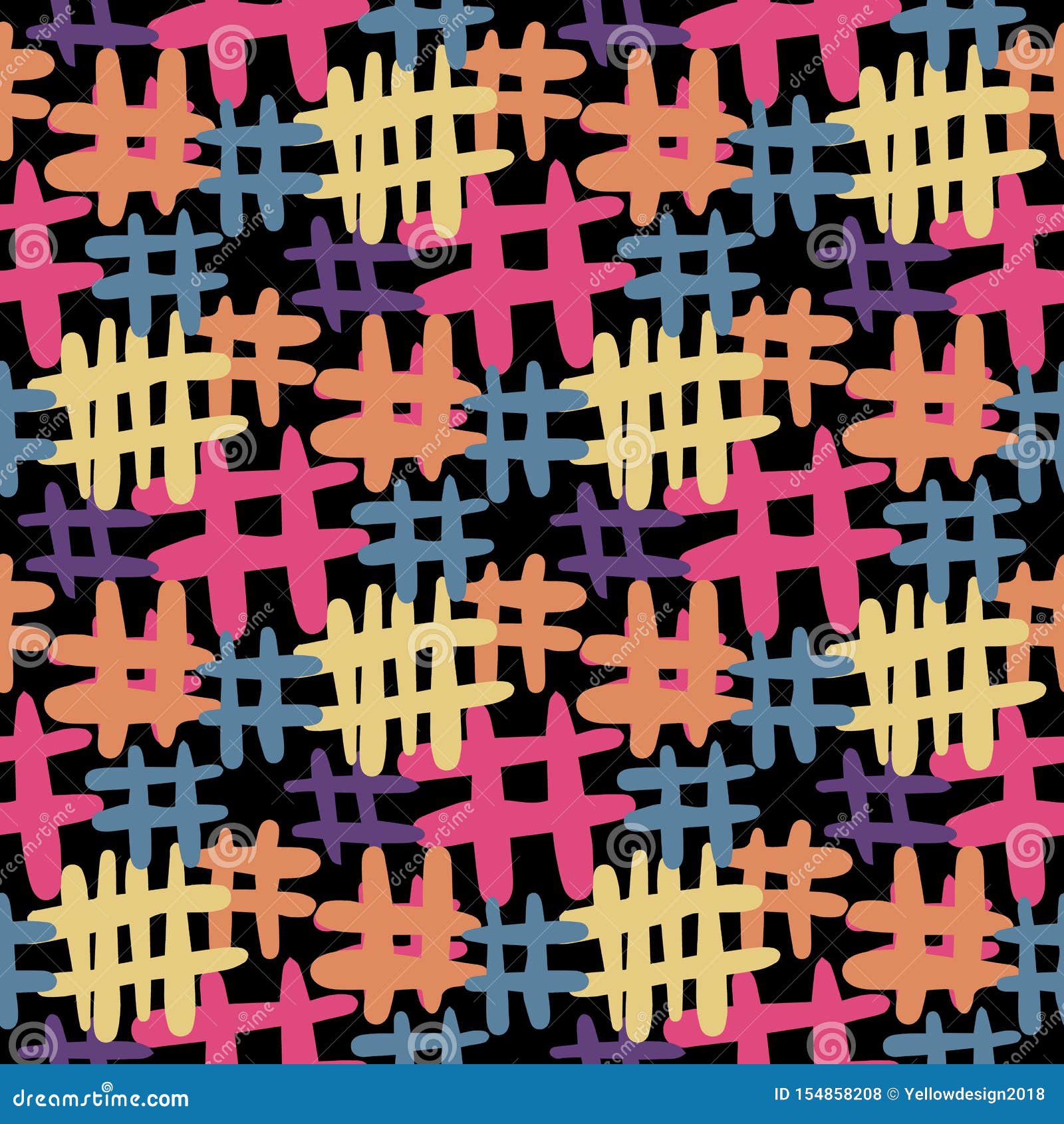 Hand Drawn Colorful Hashtag Icon Seamless Pattern Stock Illustration ...