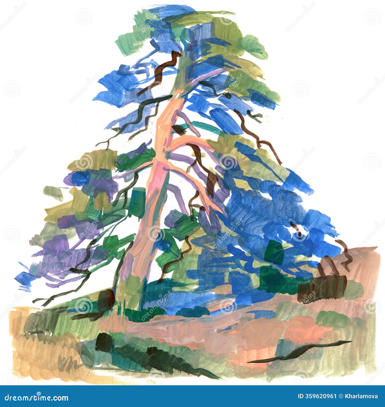 Hand-drawn Colorful Image of a Lone Tree Stock Image - Image of ...