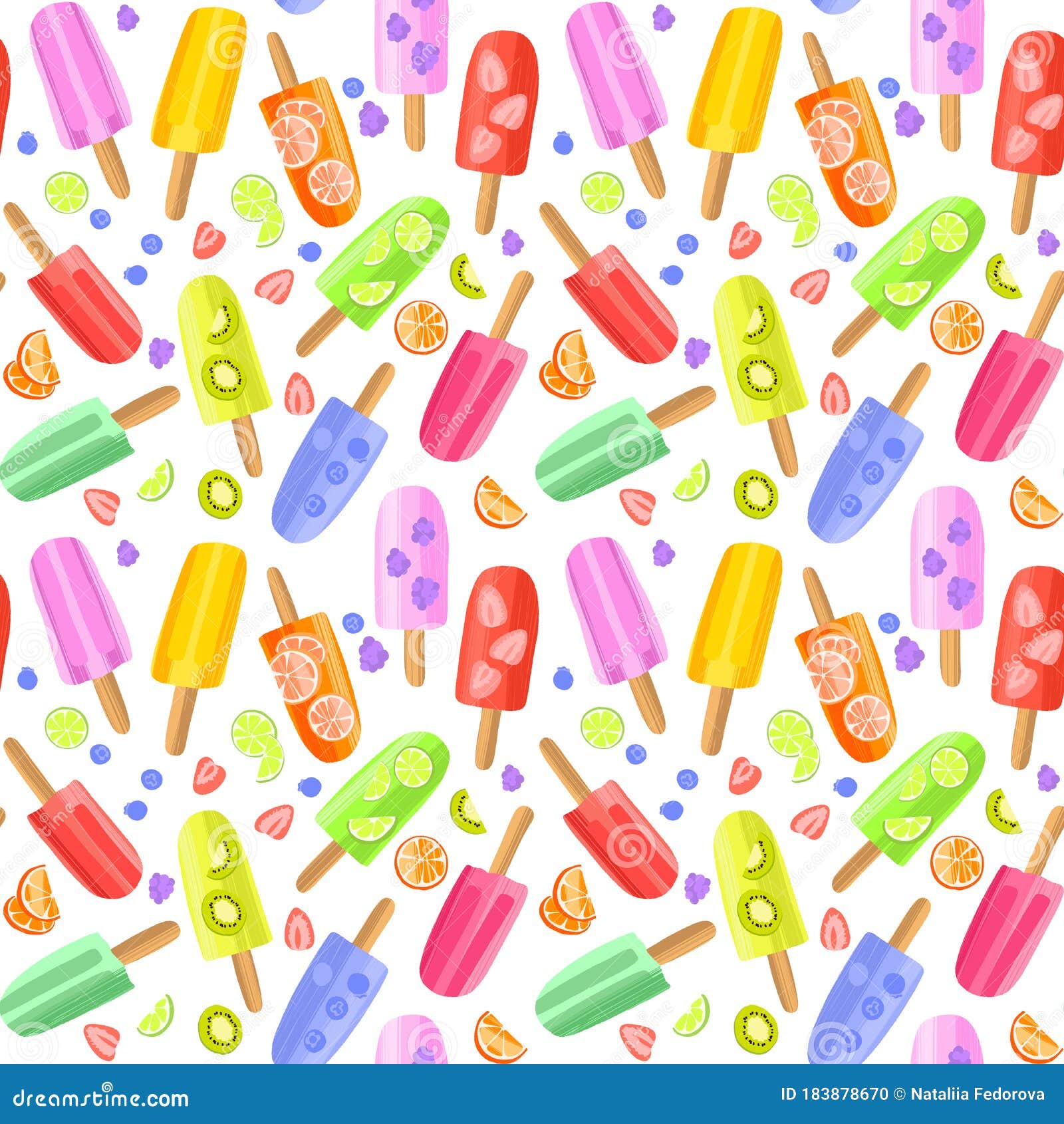 Hand Drawn Colorful Popsicles Seamless Pattern Background. Stock Vector ...