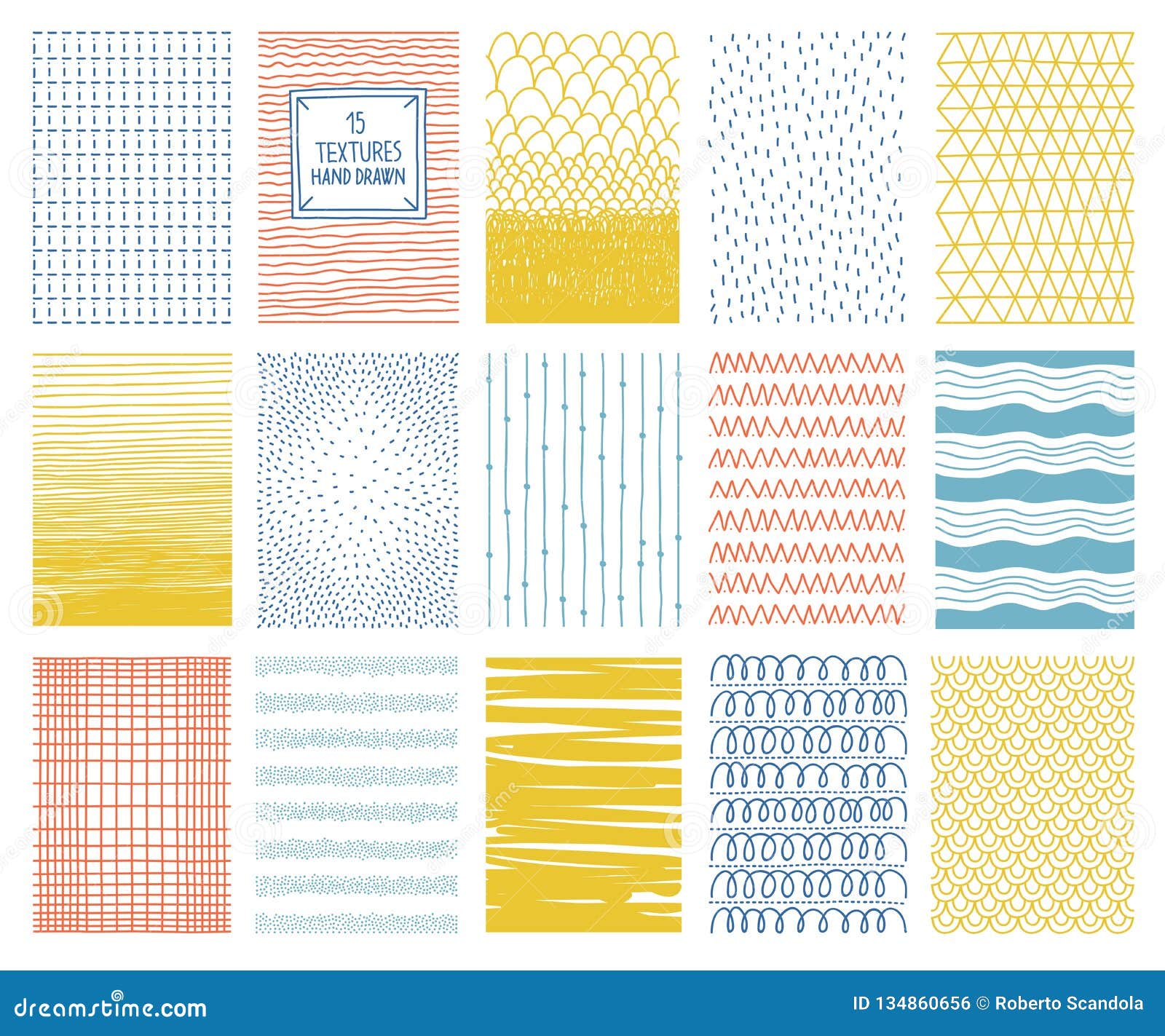 Hand Drawn Colorful Square Vector Textures with Lines, Dots and Stock ...