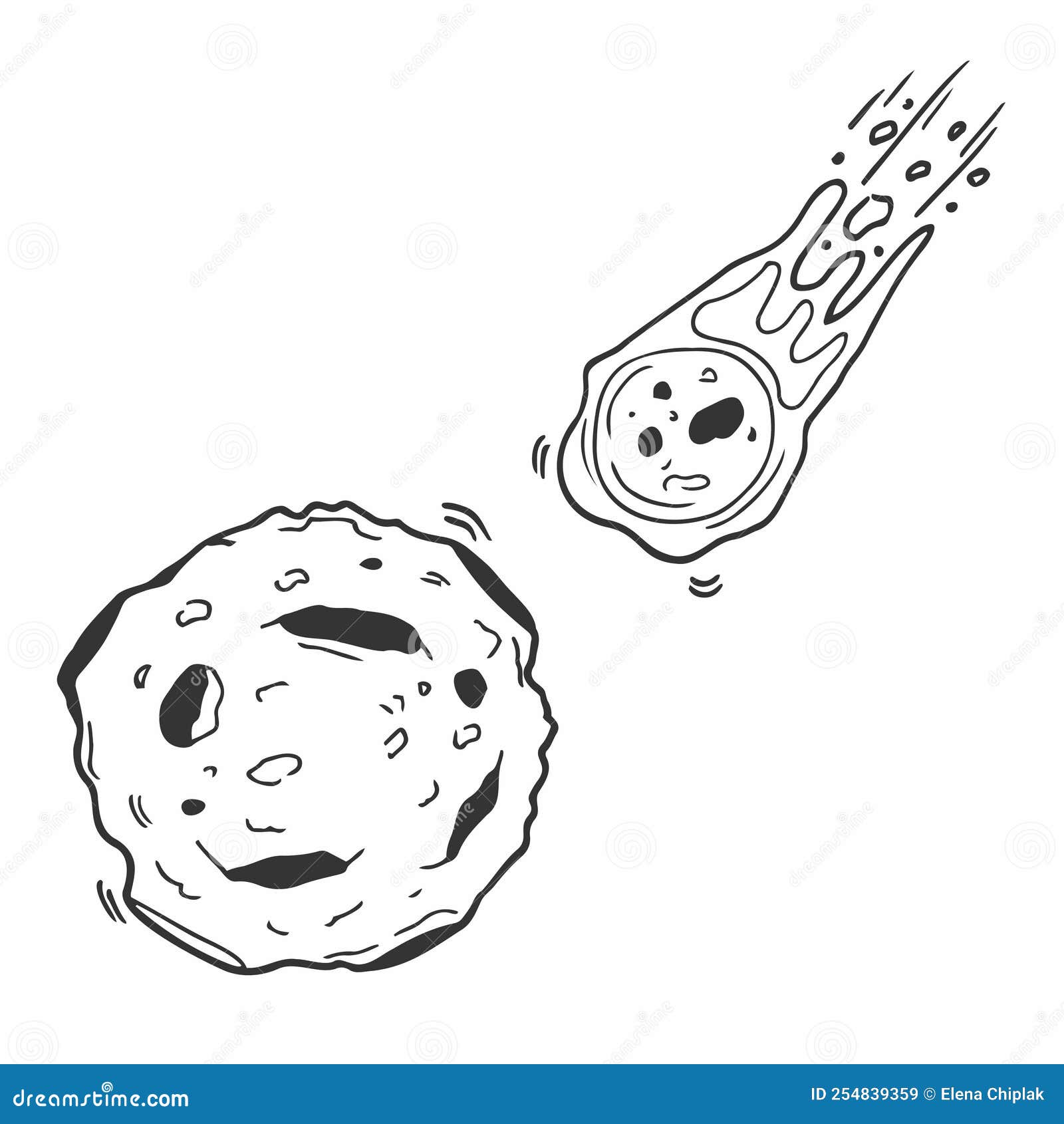 Hand Drawn Comet Icon in Doodle Style. Cartoon Comet Vector Icon for ...