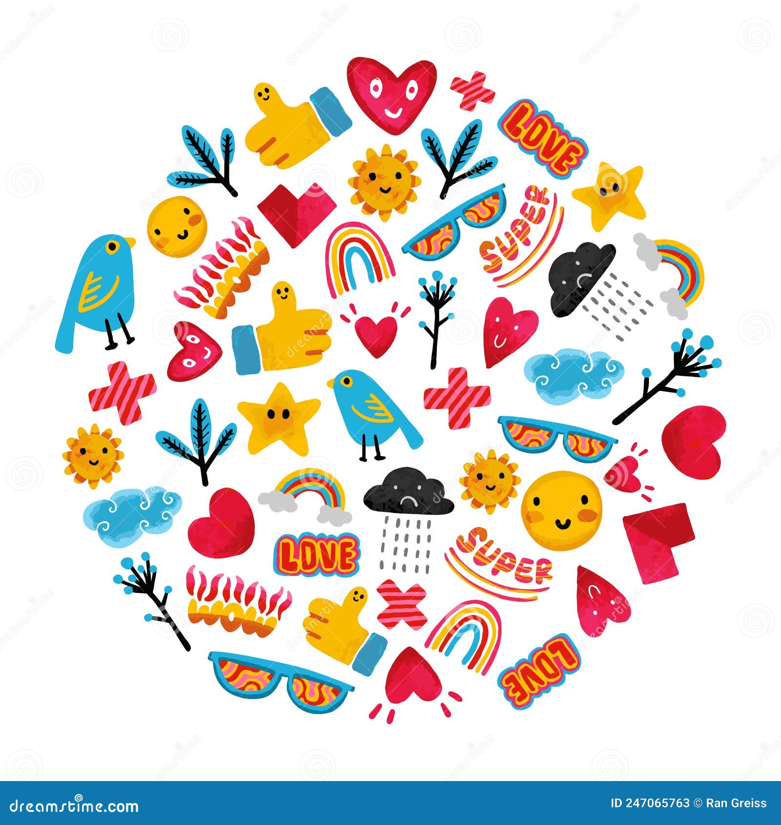 Circle of Cute and Fun Icon Stickers. Stock Vector - Illustration of ...