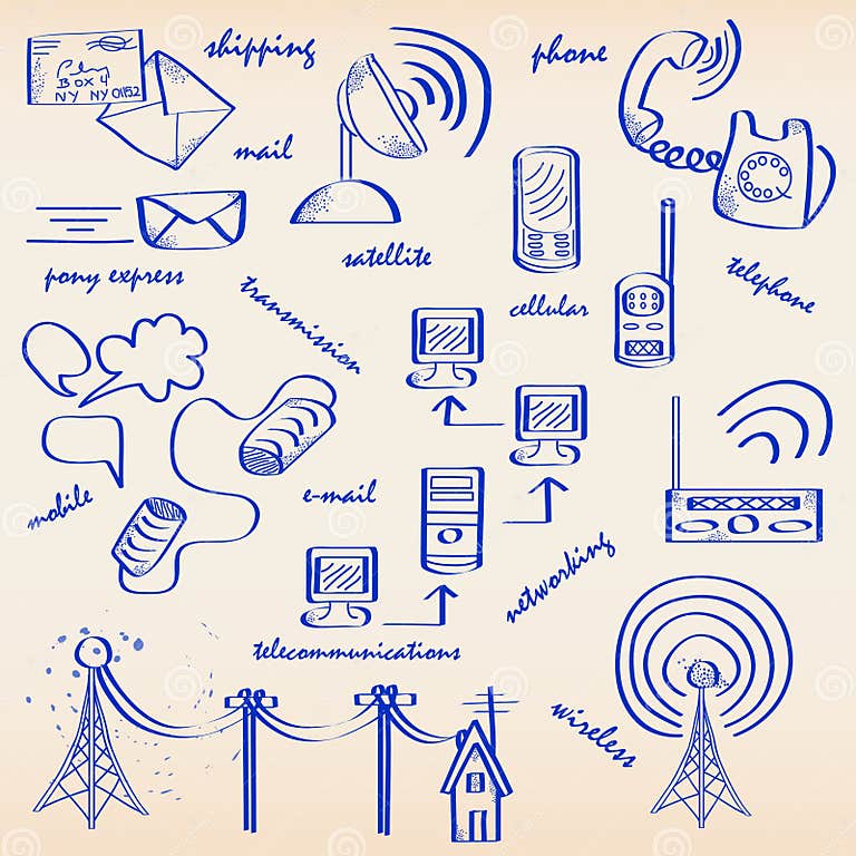 Hand Drawn Communication Icon Set Stock Vector - Illustration of ...