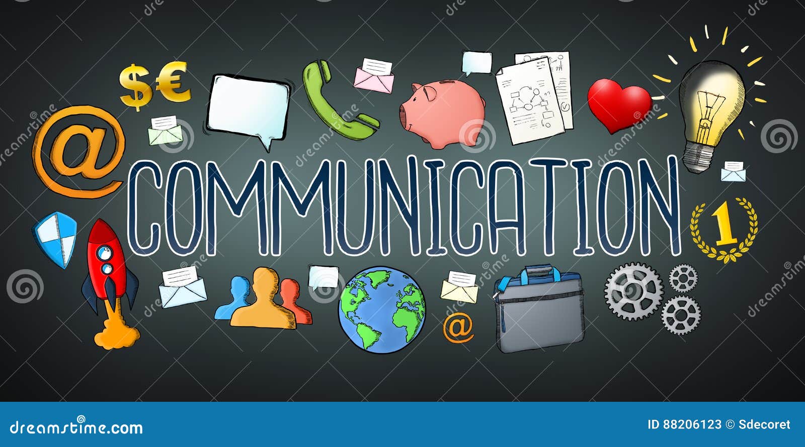 Hand-drawn Communication Text with Icons Stock Illustration ...
