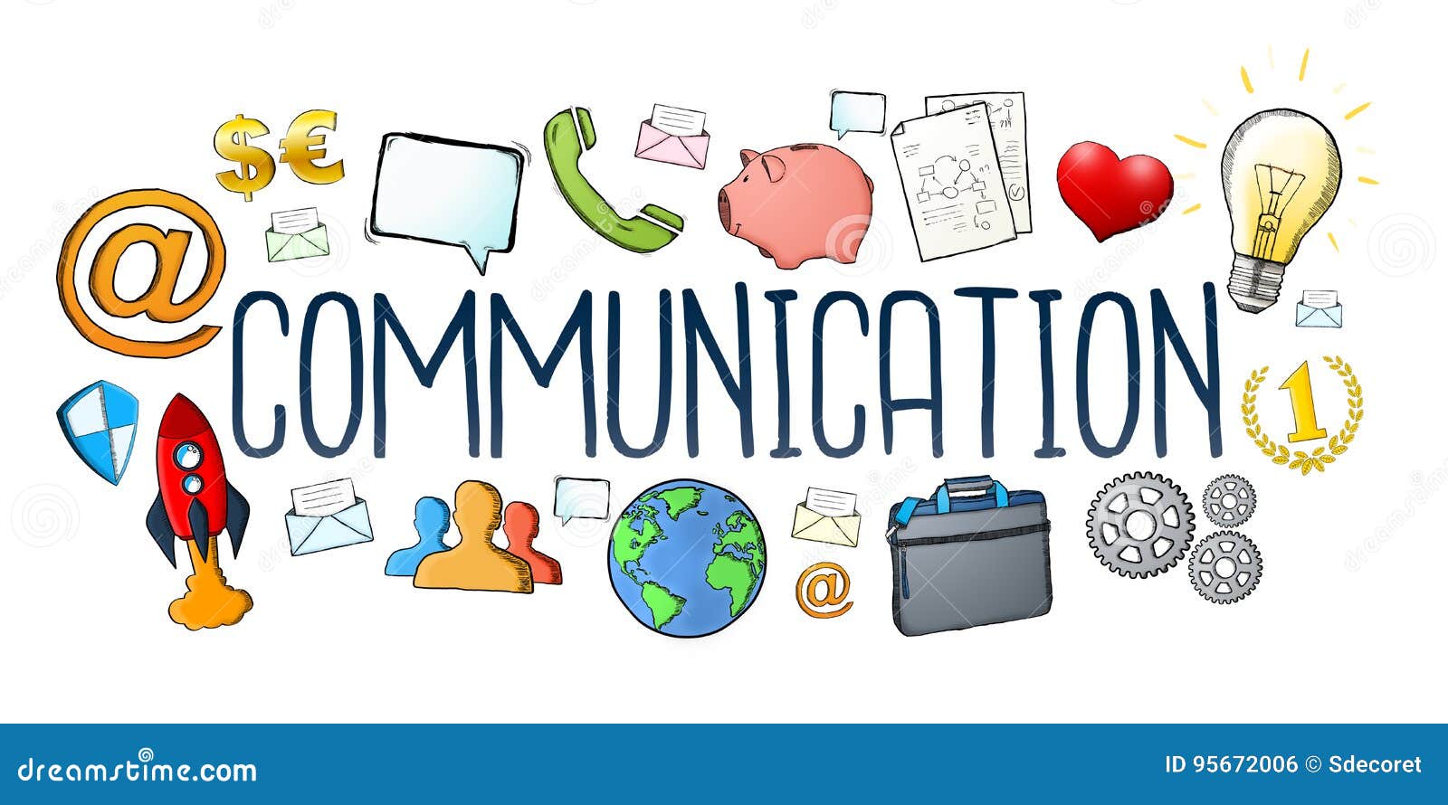 Hand-drawn Communication Text with Icons Stock Illustration ...