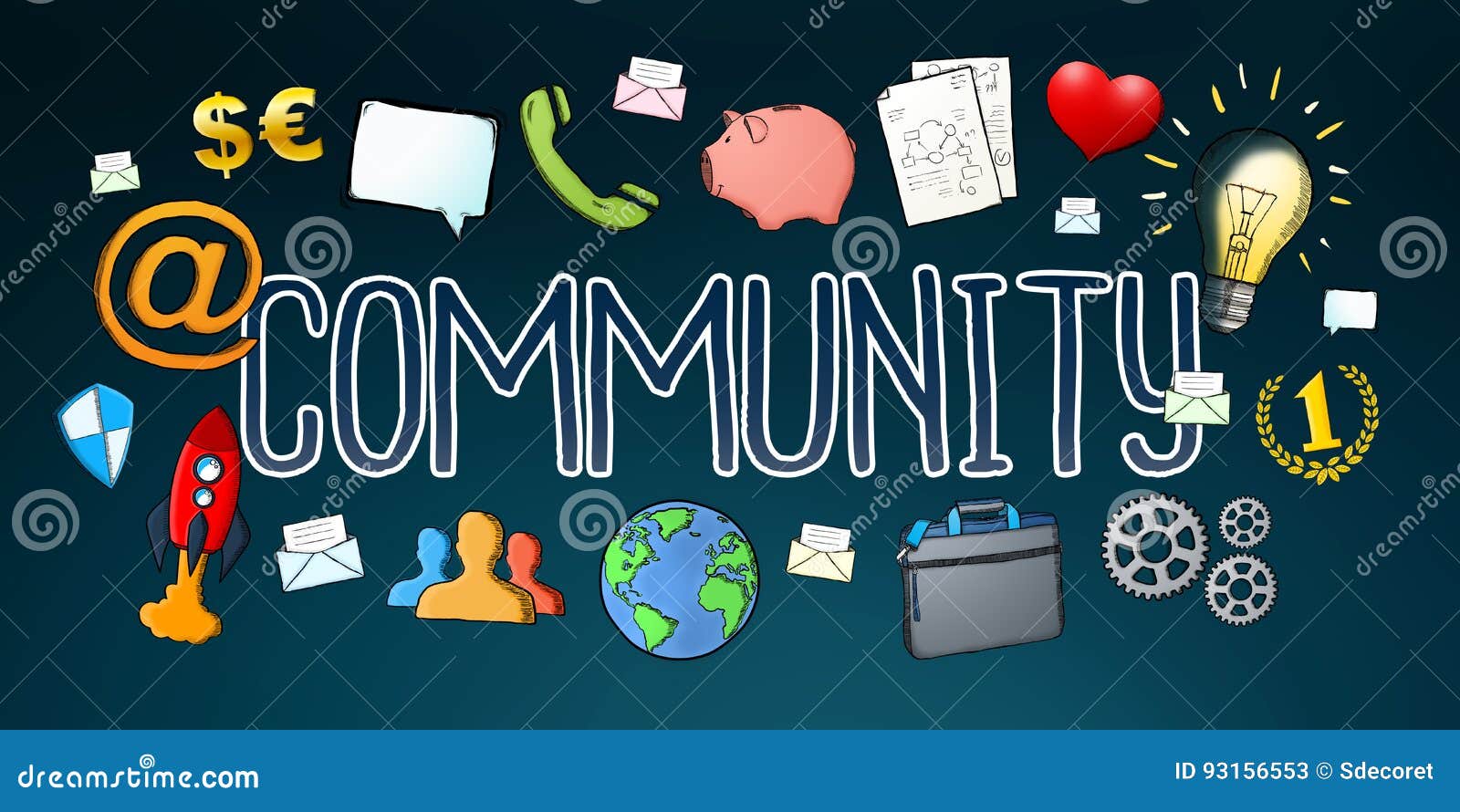 Hand-drawn Community Text with Icon Stock Illustration - Illustration ...