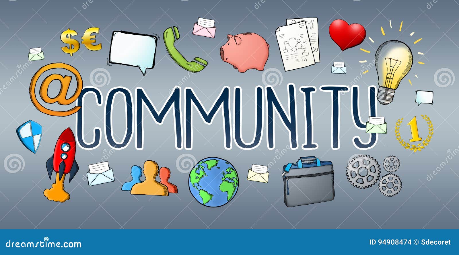 Hand-drawn Community Text with Icon Stock Illustration - Illustration ...