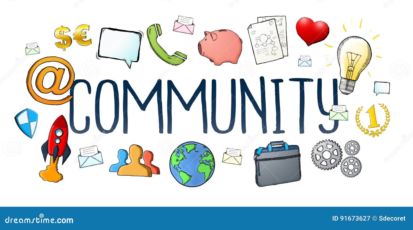 Hand-drawn Community Text with Icon Stock Illustration - Illustration ...