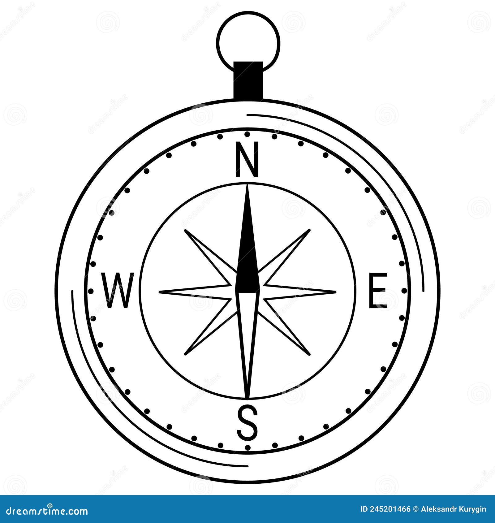 Hand Drawn Compass. Device for Navigation. Determining the Direction of ...
