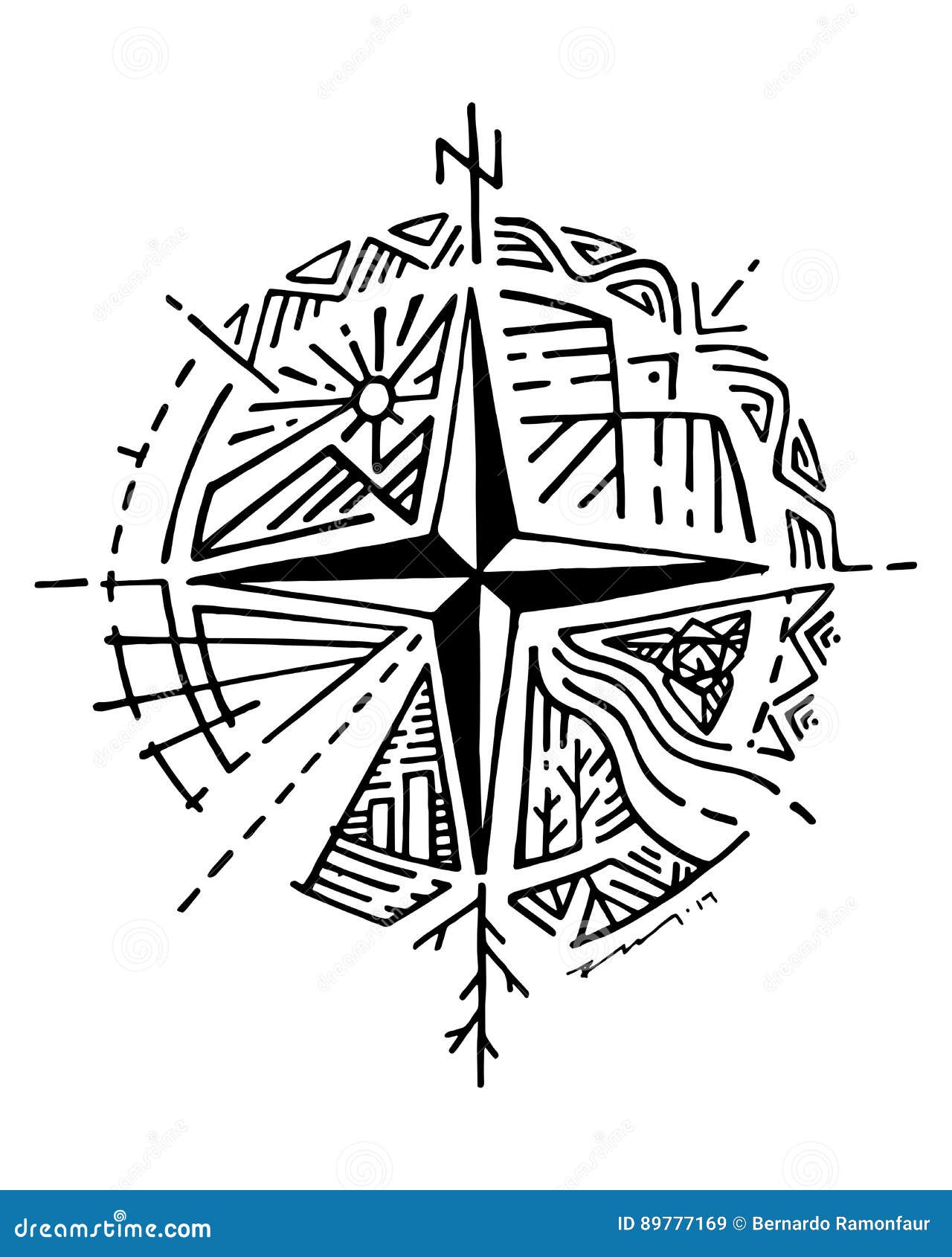 Hand Drawn Compass and Symbols Vector Illustration Stock Vector ...