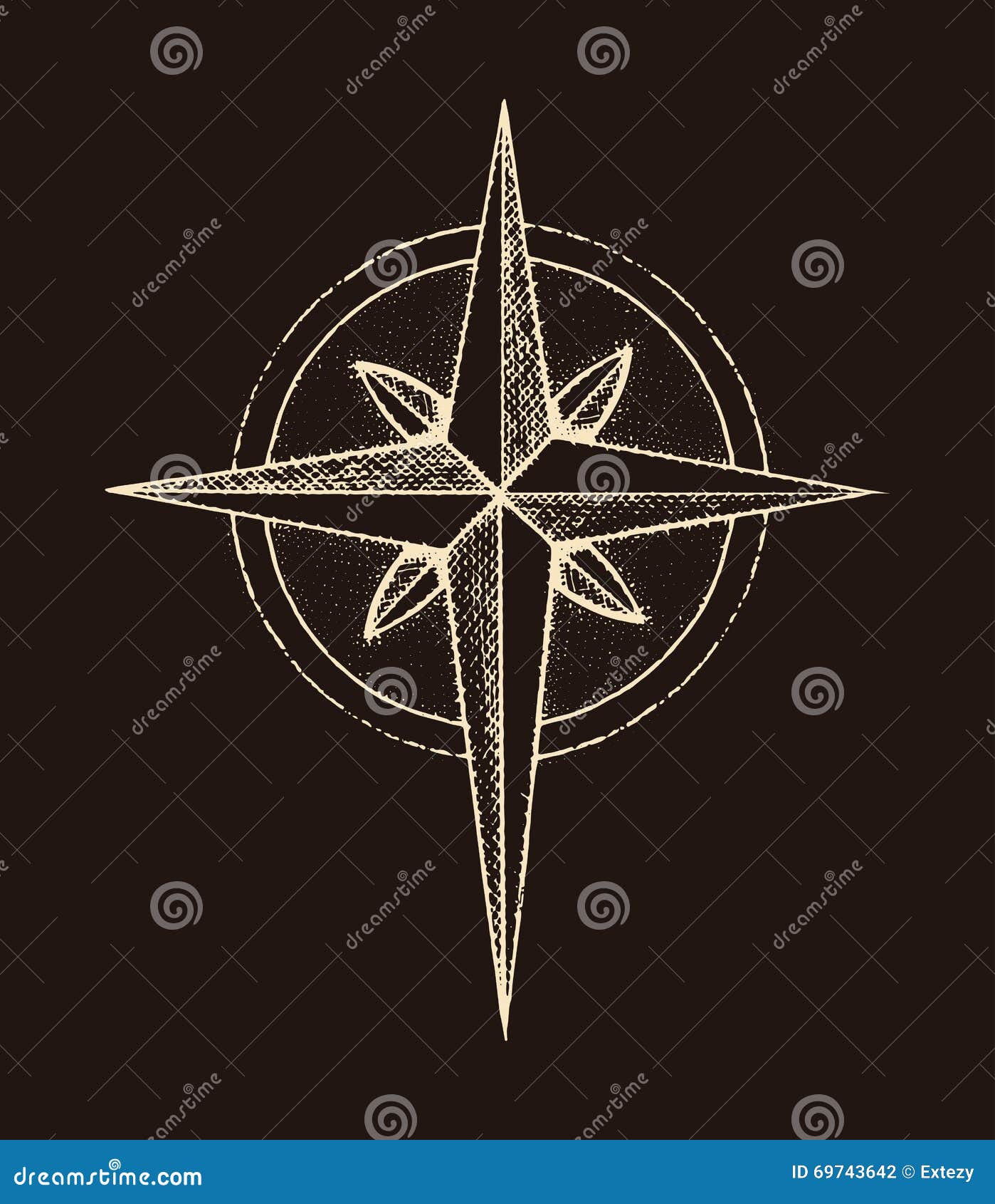Hand Drawn Compass Wind Rose Symbol Stock Vector - Illustration of ...