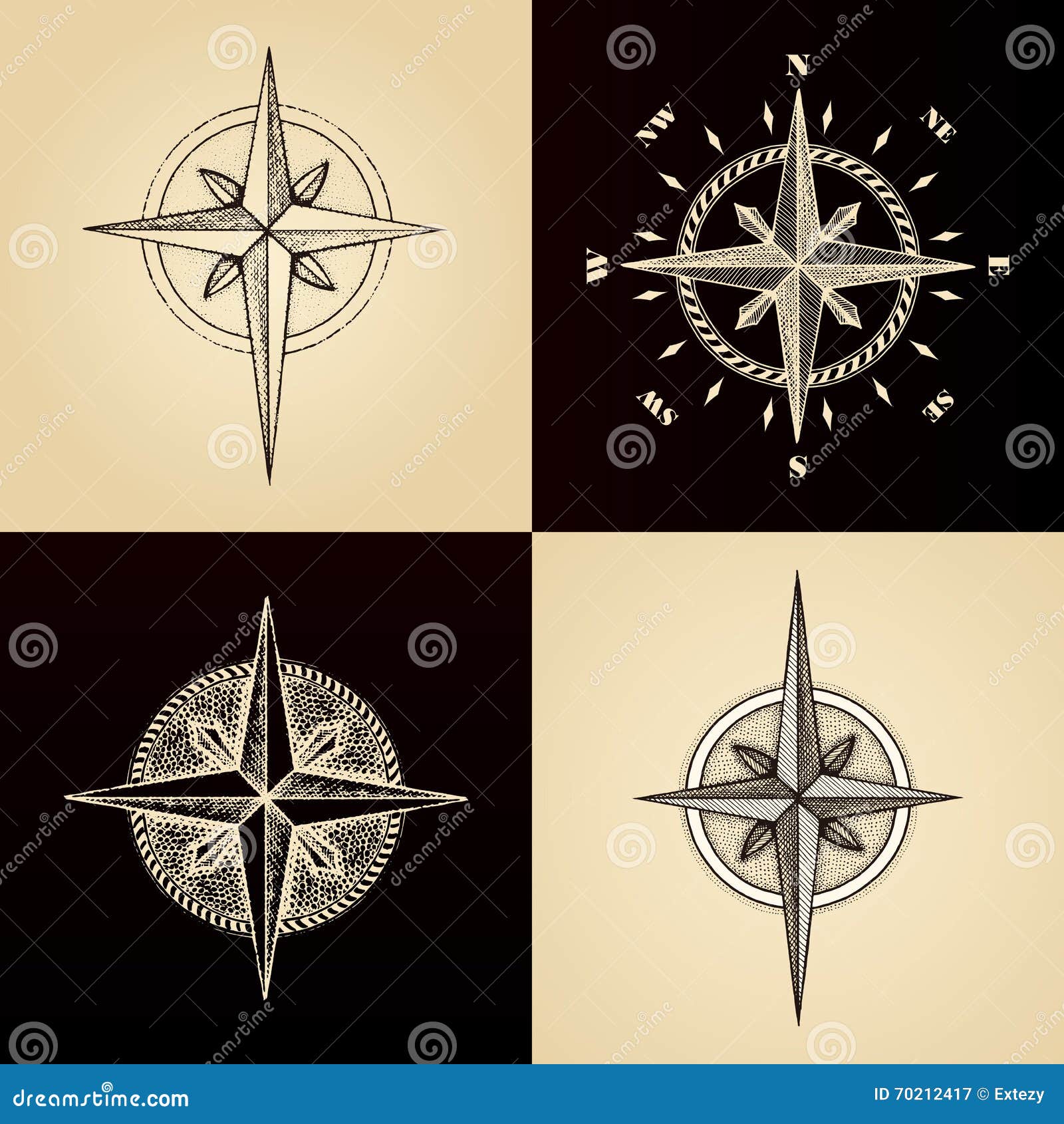 Hand Drawn Compass Wind Rose Symbol Stock Vector - Illustration of ...
