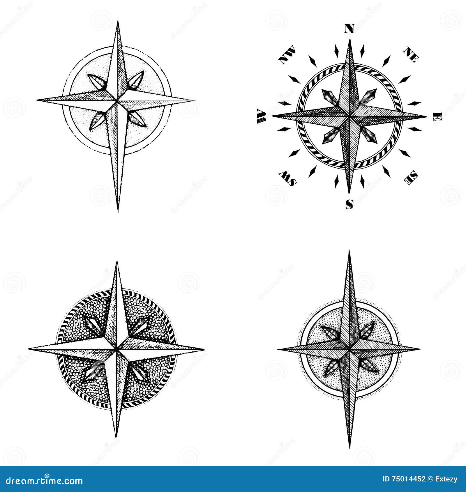 Hand Drawn Compass Wind Rose Symbol Stock Vector - Illustration of ...