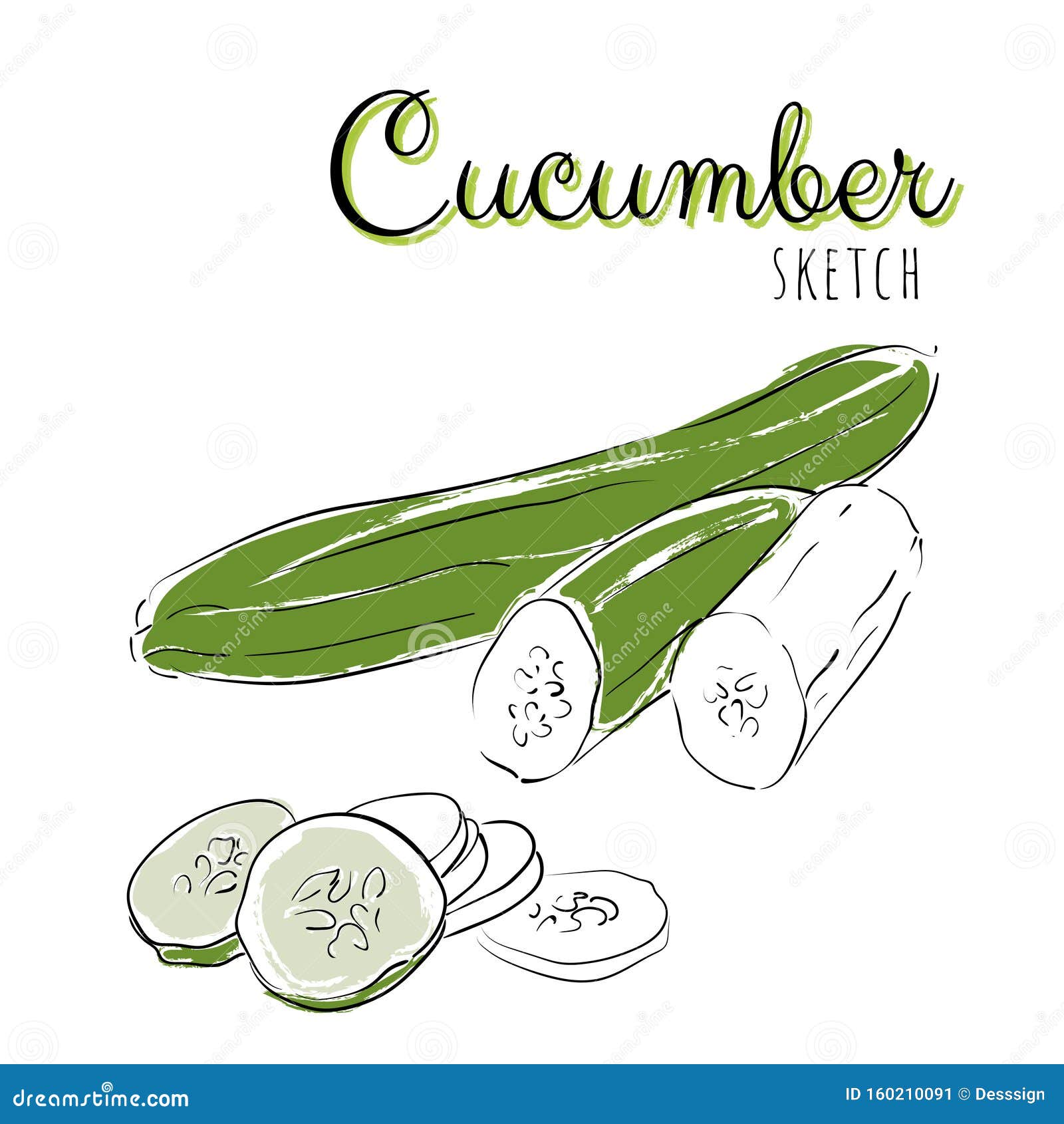 Cucumbers In Cartoon Style Set Whole Cucumbers Half With Slices And