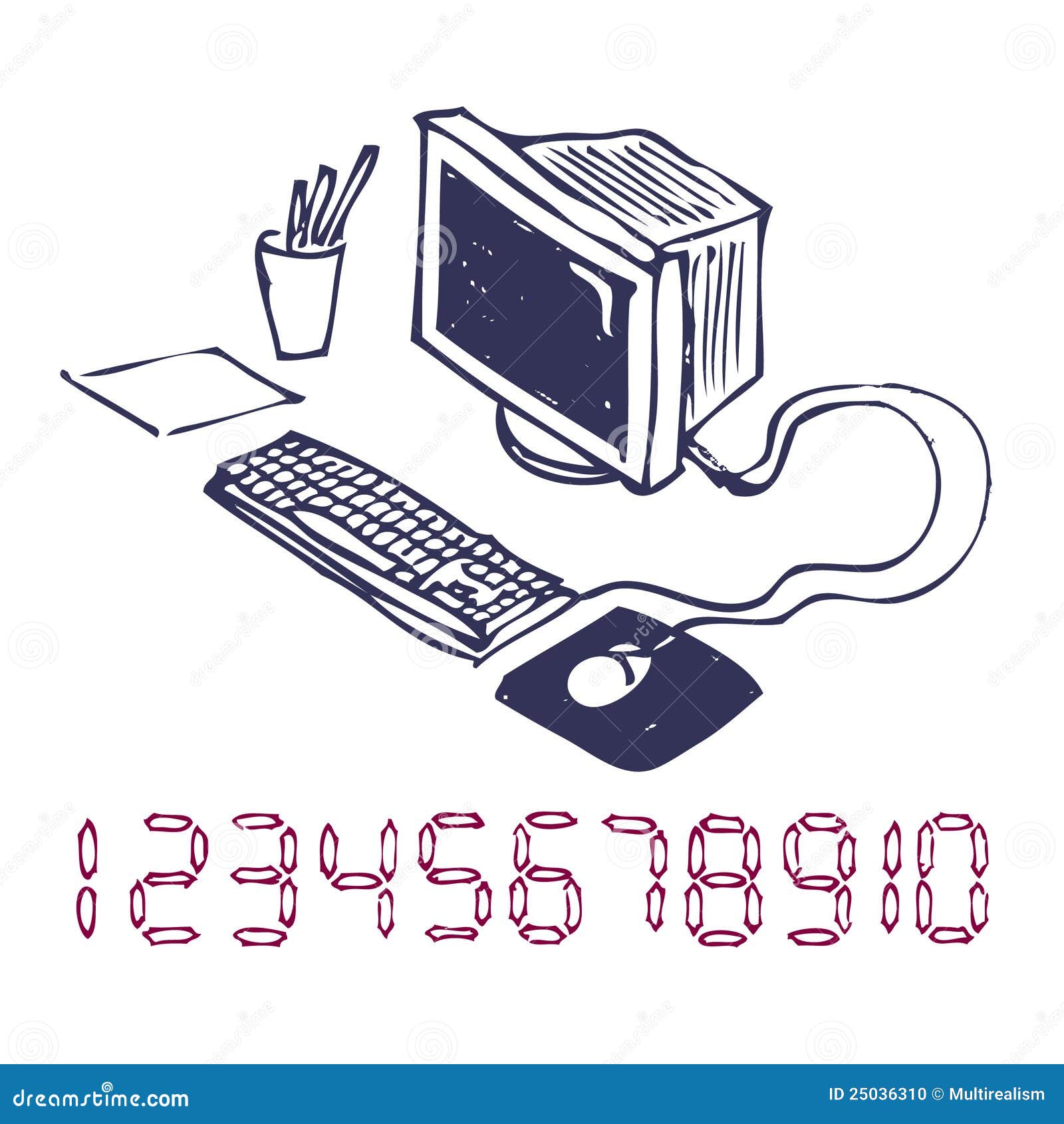 Hand-drawn computer. stock illustration. Illustration of office - 25036310