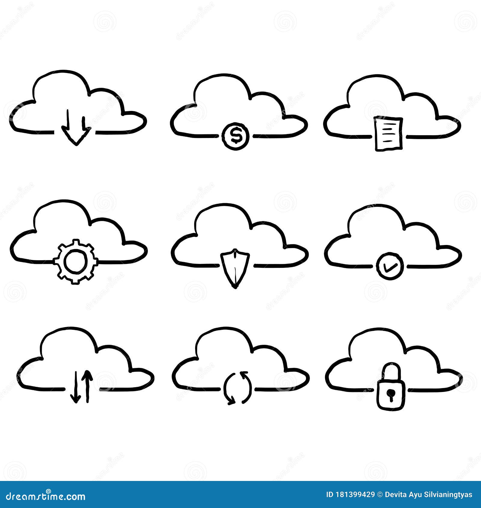 Hand Drawn Computer Cloud Related Line Icons. Vector Icon Set Stock ...