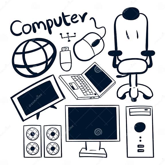 Hand Drawn Computer Drawings Icon. Computer Scribbles Doodle Vector ...