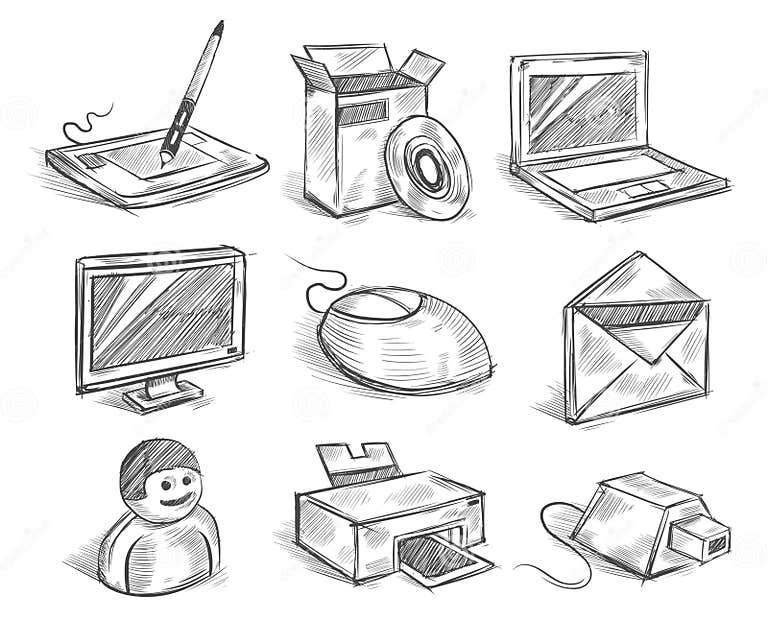 Hand drawn computer icons stock vector. Illustration of pictogram ...