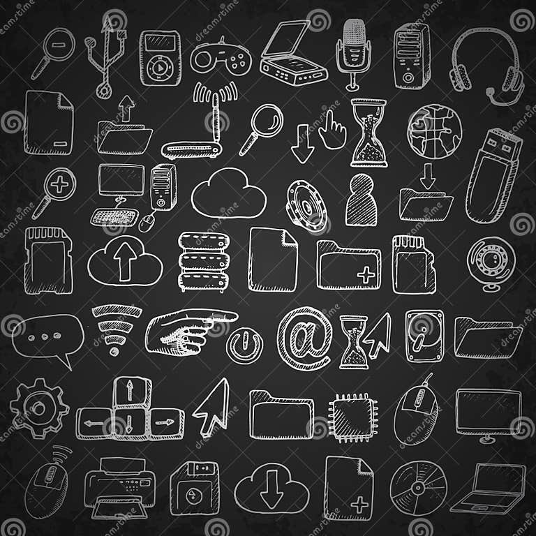 Hand Drawn Computer Icons Set. Stock Vector - Illustration of huge ...