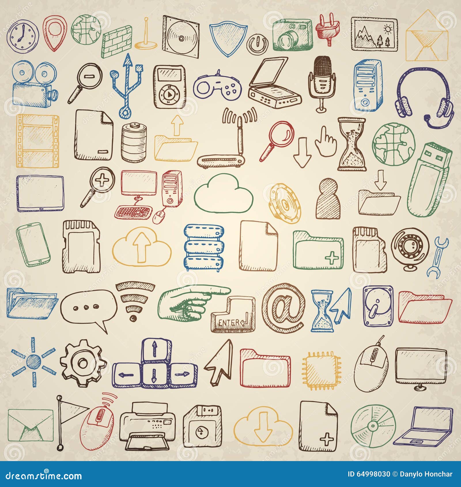 Hand Drawn Computer Icons Set. Stock Vector - Illustration of media ...