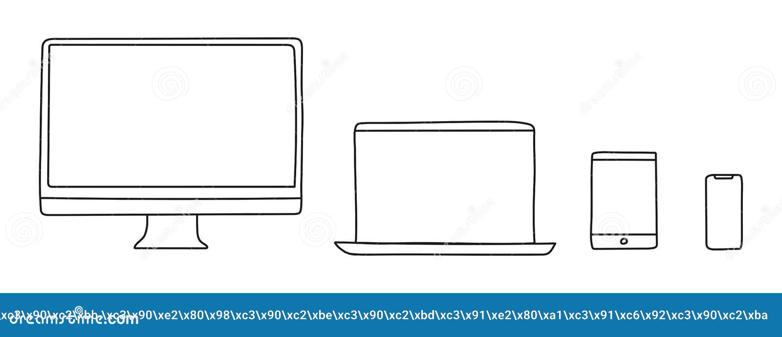 Hand-drawn Computer, Notebook, Tablet and Smartphone. Set of Modern ...