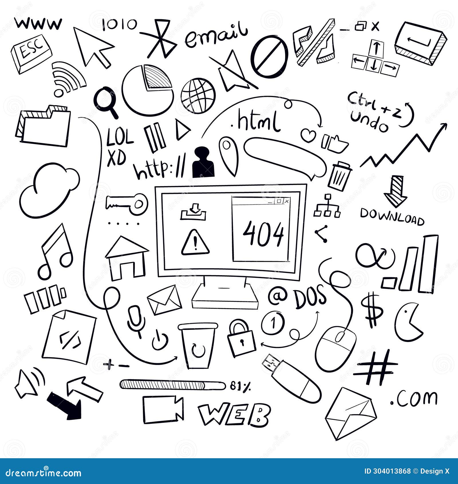 Hand Drawn Computer Scribble Doodle Symbols Vector Random Hand Drawn ...