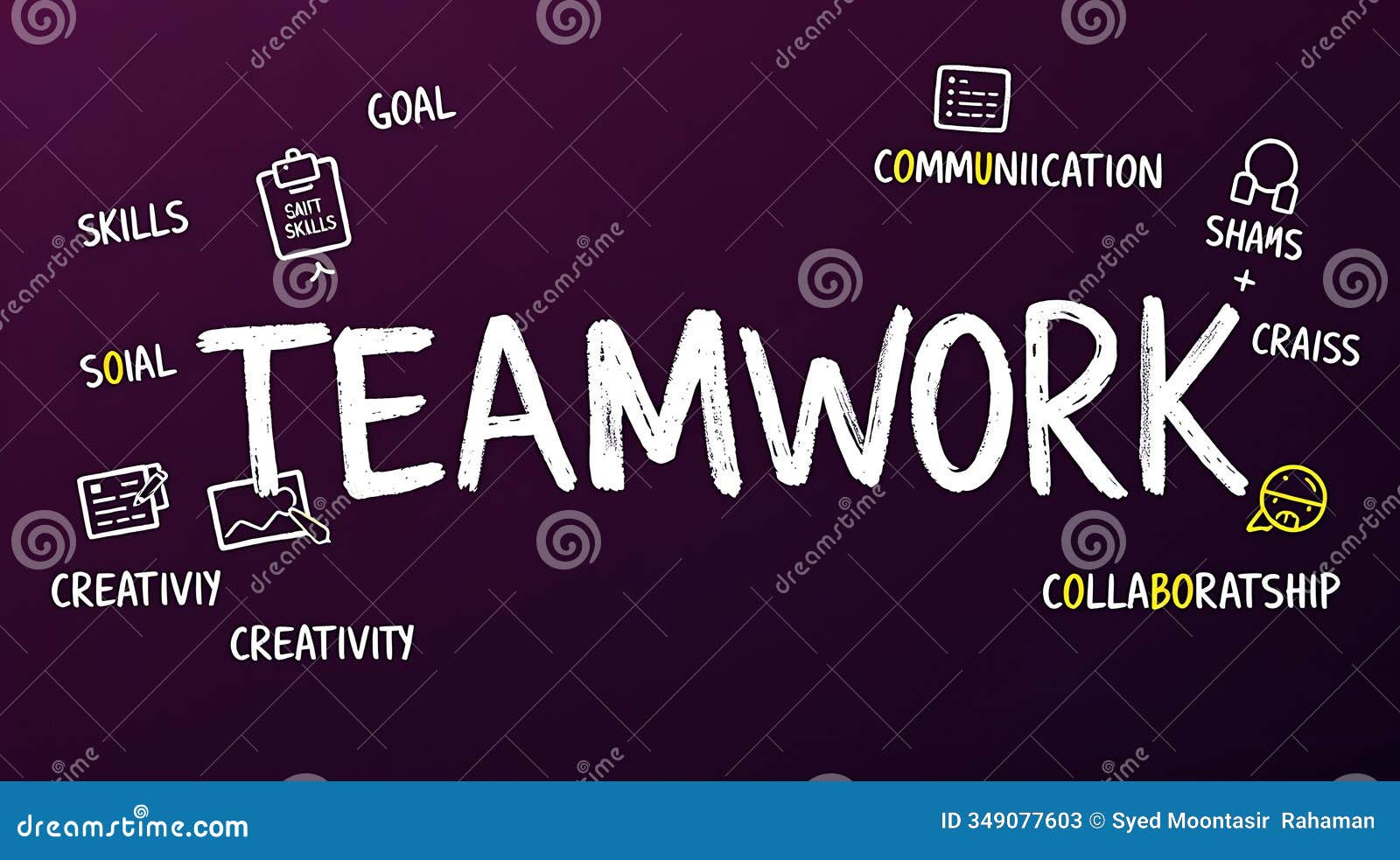 Hand-drawn Concept Map for Teamwork on a Chalkboard with Business ...